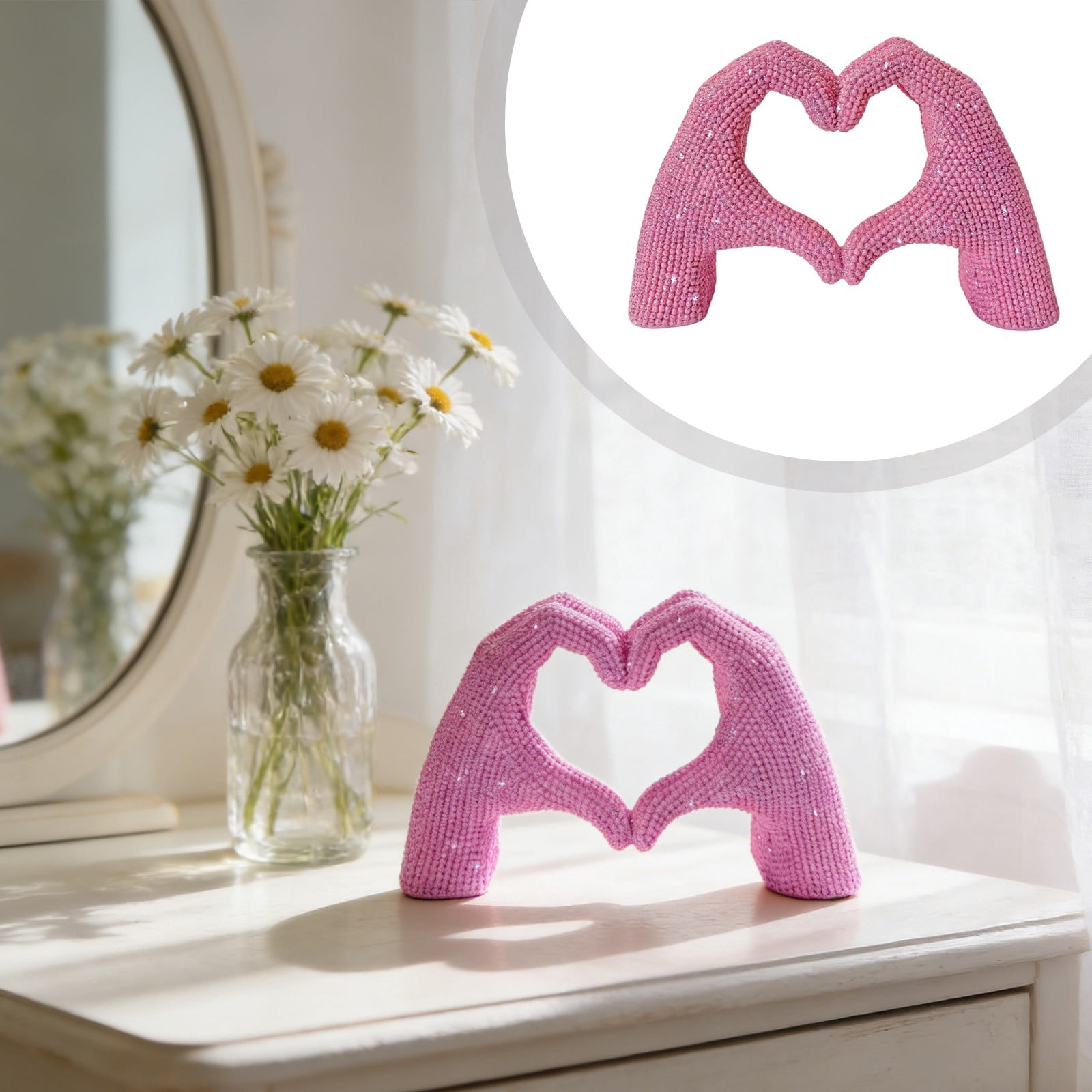 ERTZAE Heart Hand Sculpture,Pink 5X3In,Compact Love Sign Sculpture For ...