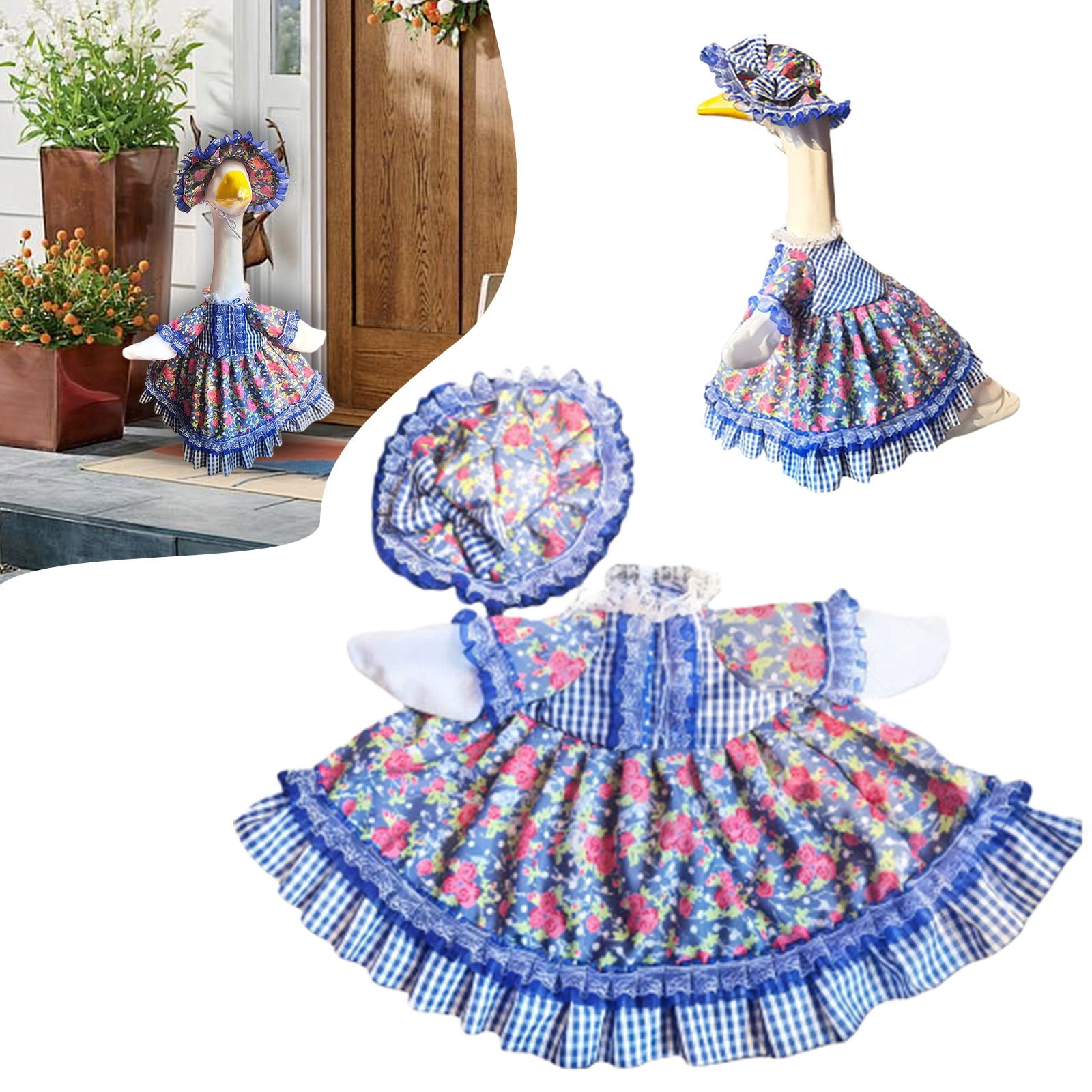 ERTZAE Porch Goose Outfit For Lawn,Blue 23" Porch Goose Dress & Hat Set ...