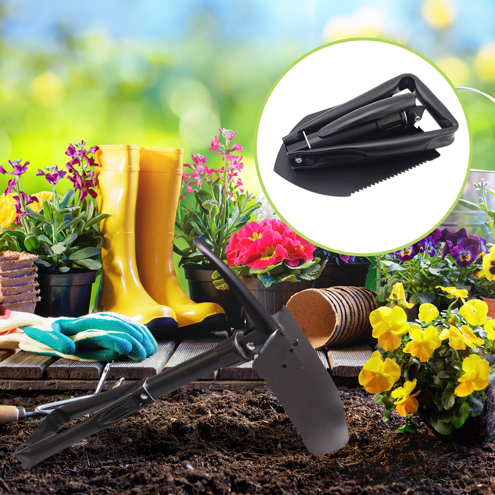 ERTZAE Portable Folding Aluminum Garden Shovel,Folding Small Garden ...