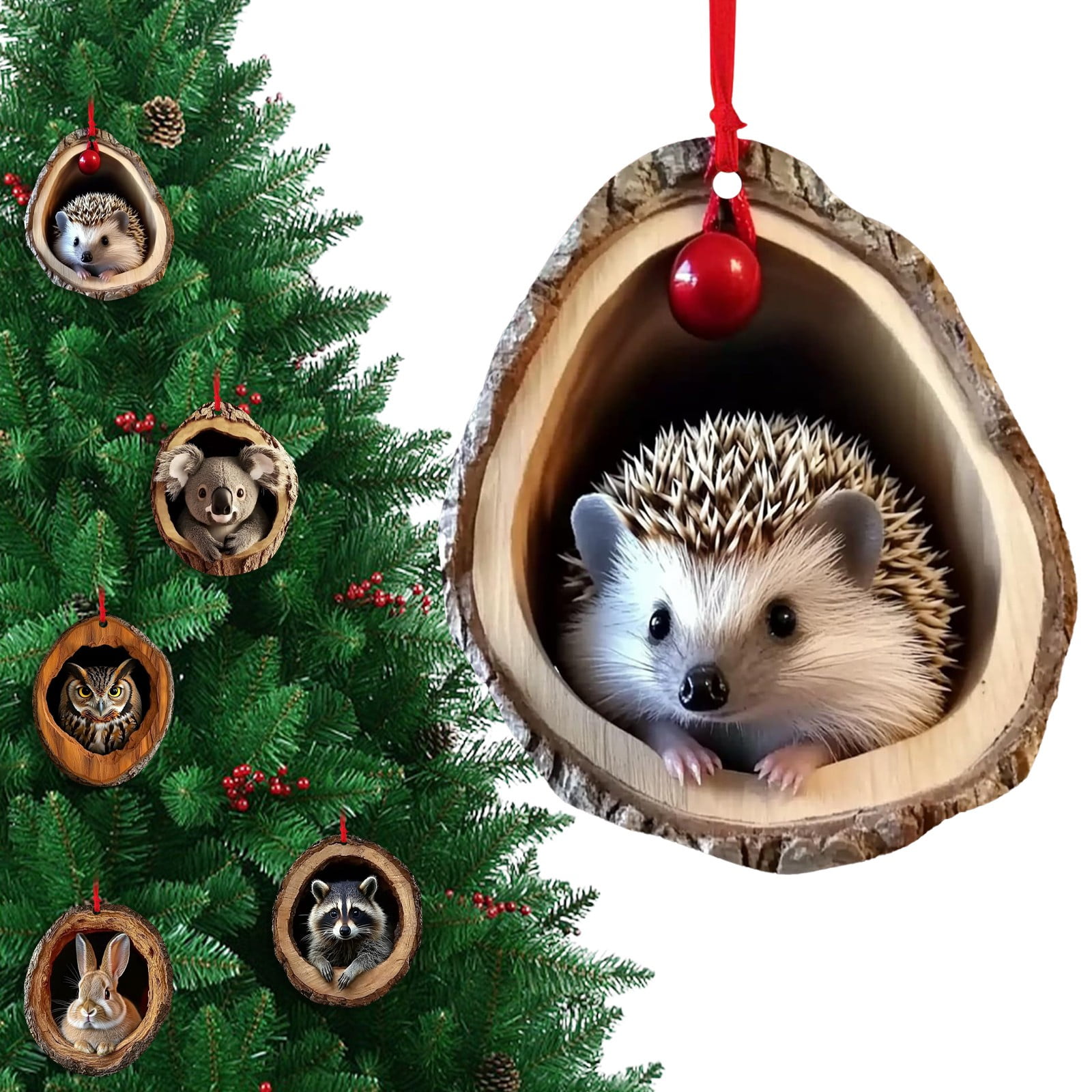 ERTZAE Rustic Animal Christmas Ornament,Natural Slice Hanging Decor ...