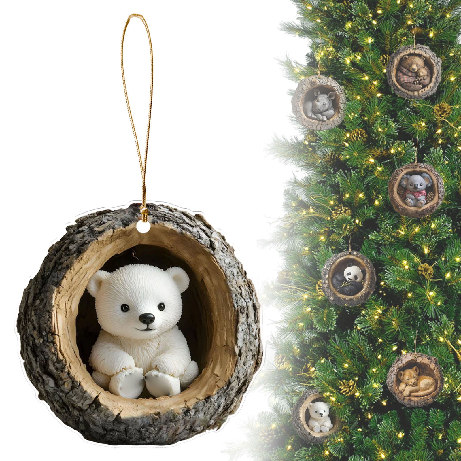 ERTZAE Sleek Acrylic Tree Hole Animal Ornament,Bark Texture Animal ...