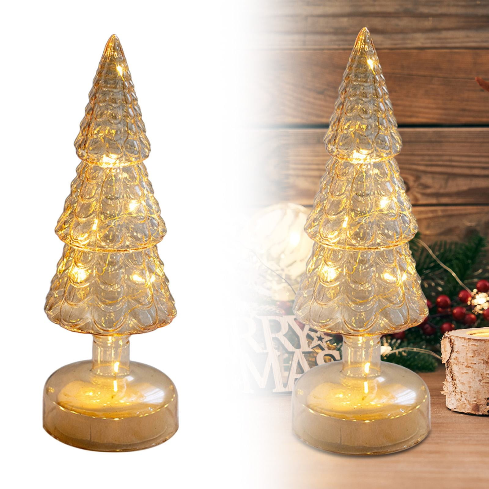 ERTZAE Sleek Illuminated Glass Christmas Tree Decor,Desktop Festive ...