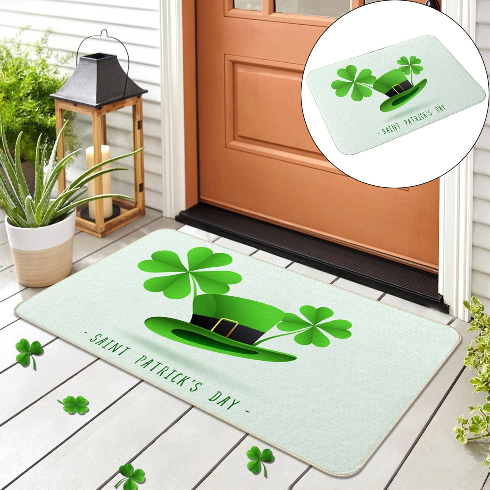 ERTZAE St. Patrick’S Leprechaun Hat Clover Doormat,Plush Indoor Outdoor ...