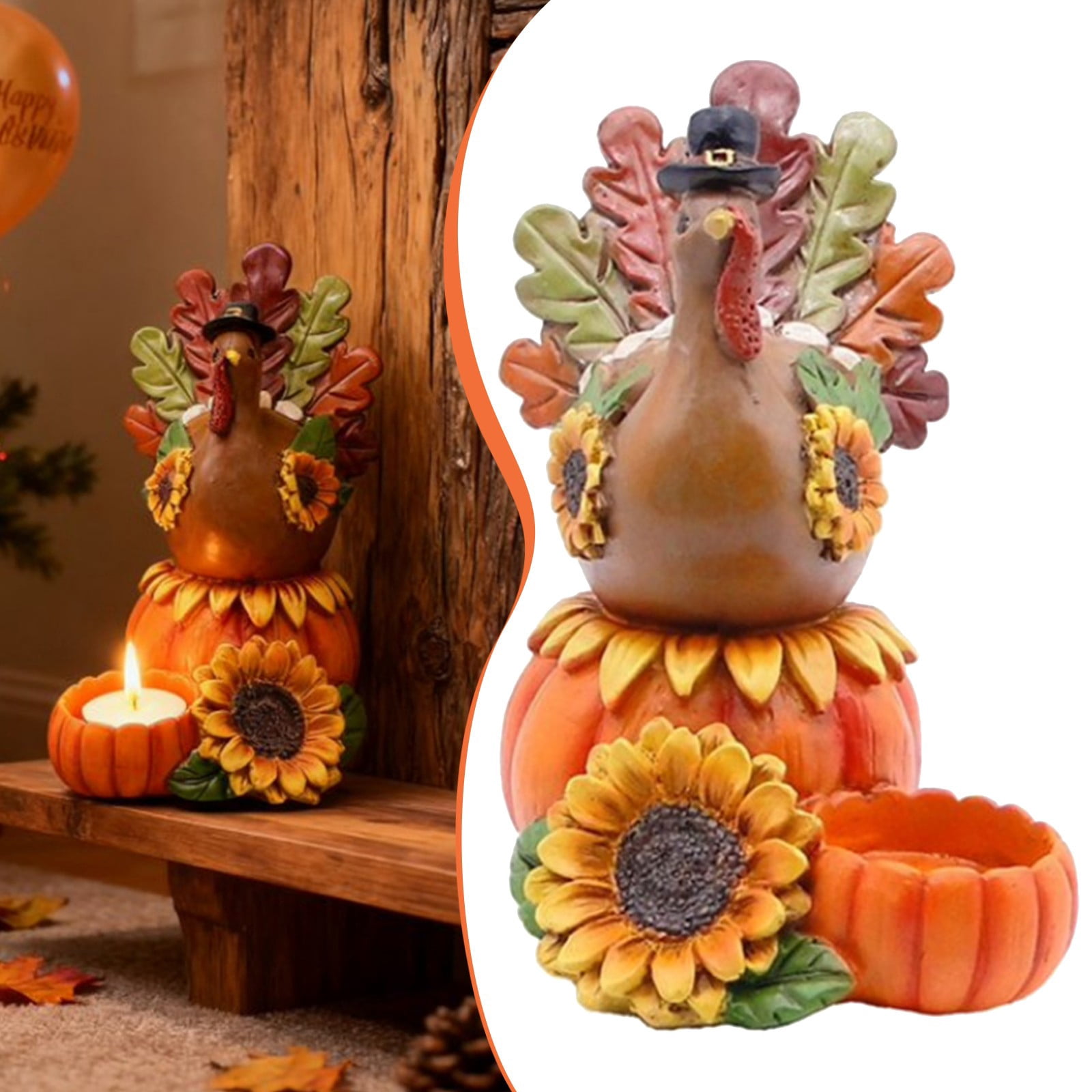 ERTZAE Thanksgiving Turkey Candlestick With Pumpkin Base,Resin Candle ...