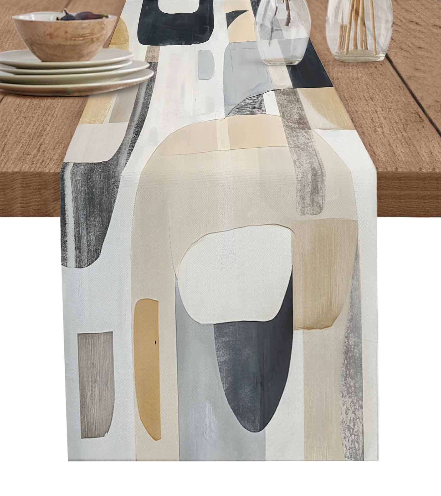 ERUNPONLY Abstract Boho Table Runner - 108 Inch Long Modern Grey Brown ...