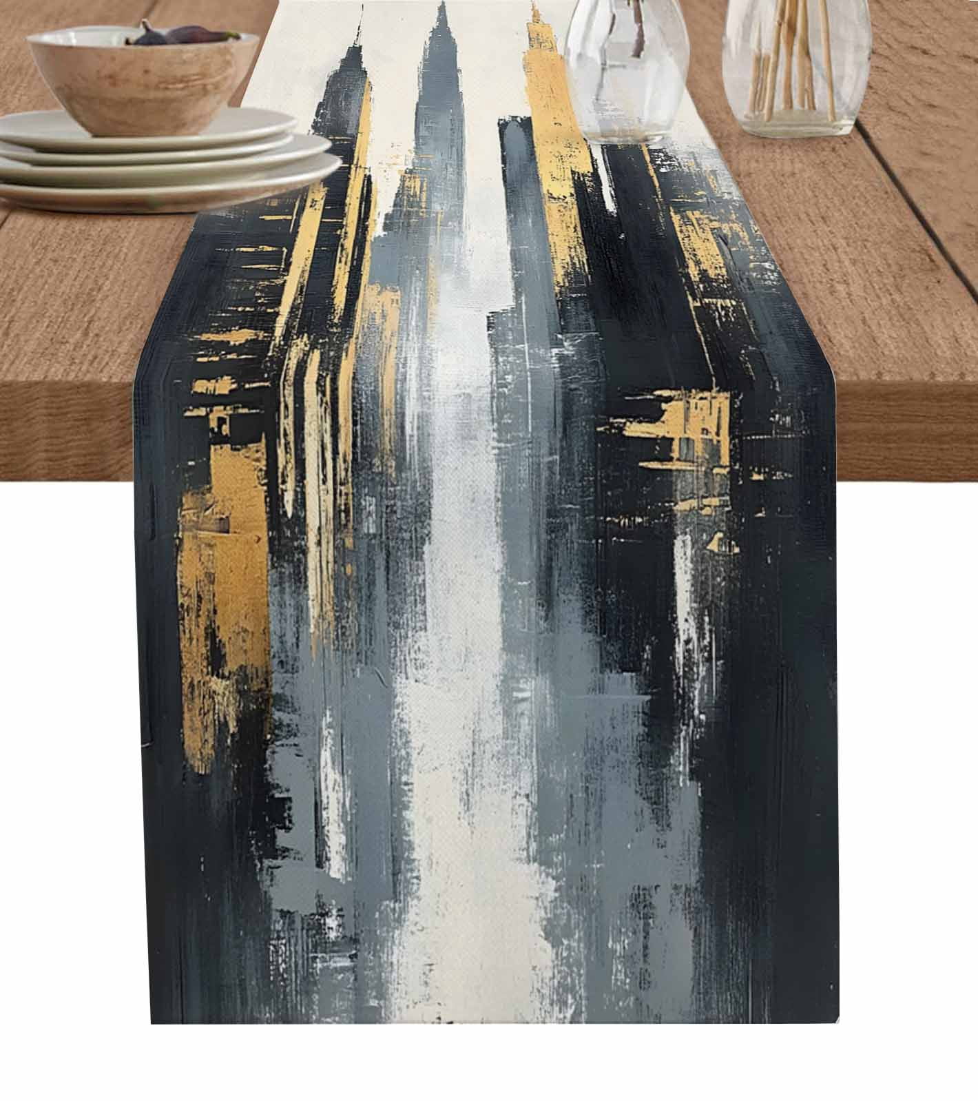 ERUNPONLY Abstract City Table Runner - 108 Inch Long Retro Chic ...
