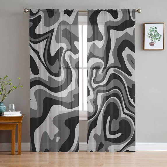 ERUNPONLY Abstract Fluid Art Sheer Curtains 96 Inch Length 2 Panels Set ...