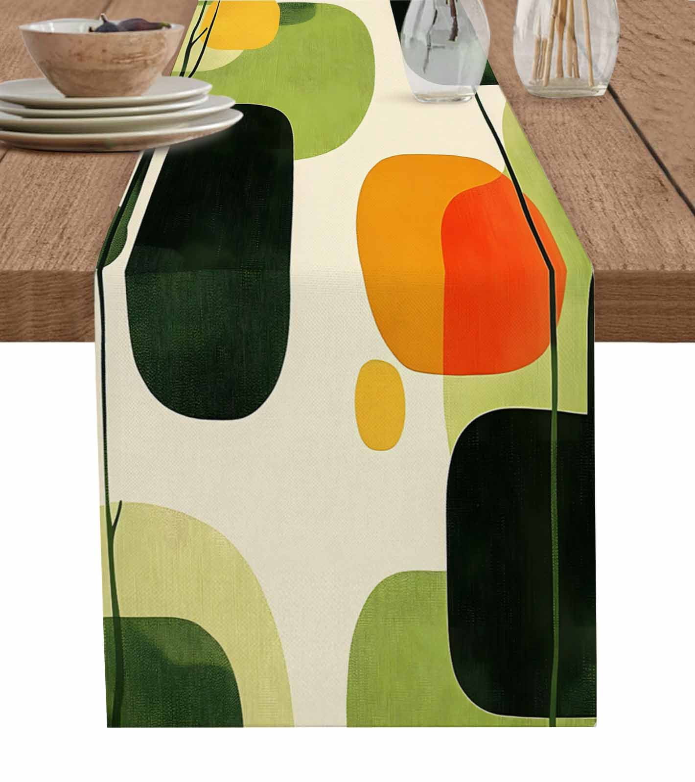 ERUNPONLY Abstract Geometric Table Runner - 108 Inch Long Green Vintage ...