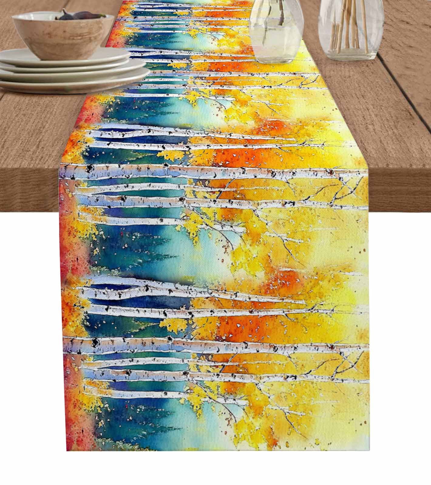 ERUNPONLY Abstract Gold Tree Table Runner - 48 Inch Long Modern Oil ...
