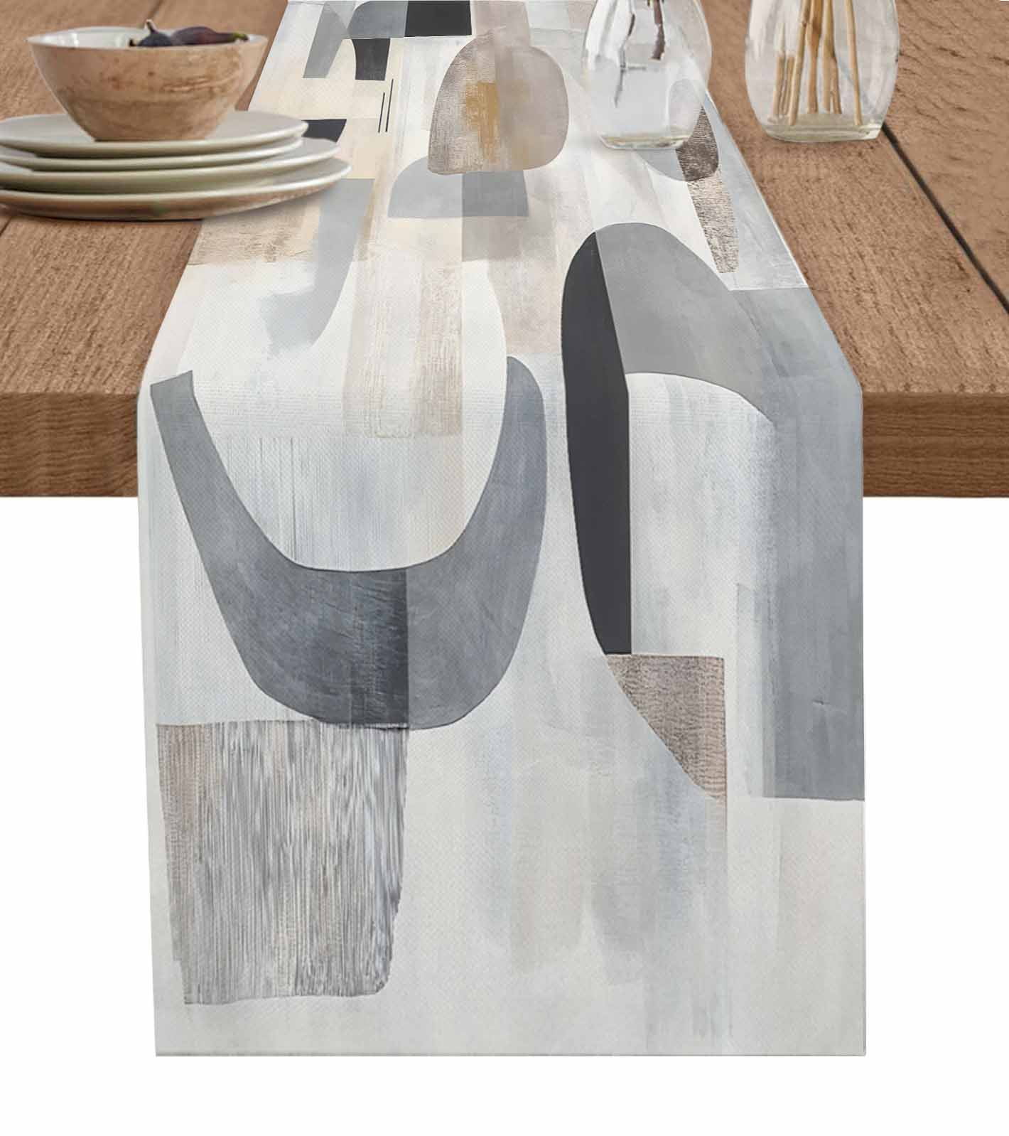 ERUNPONLY Abstract Gray Brown Table Runner - 70 Inch Long Modern ...