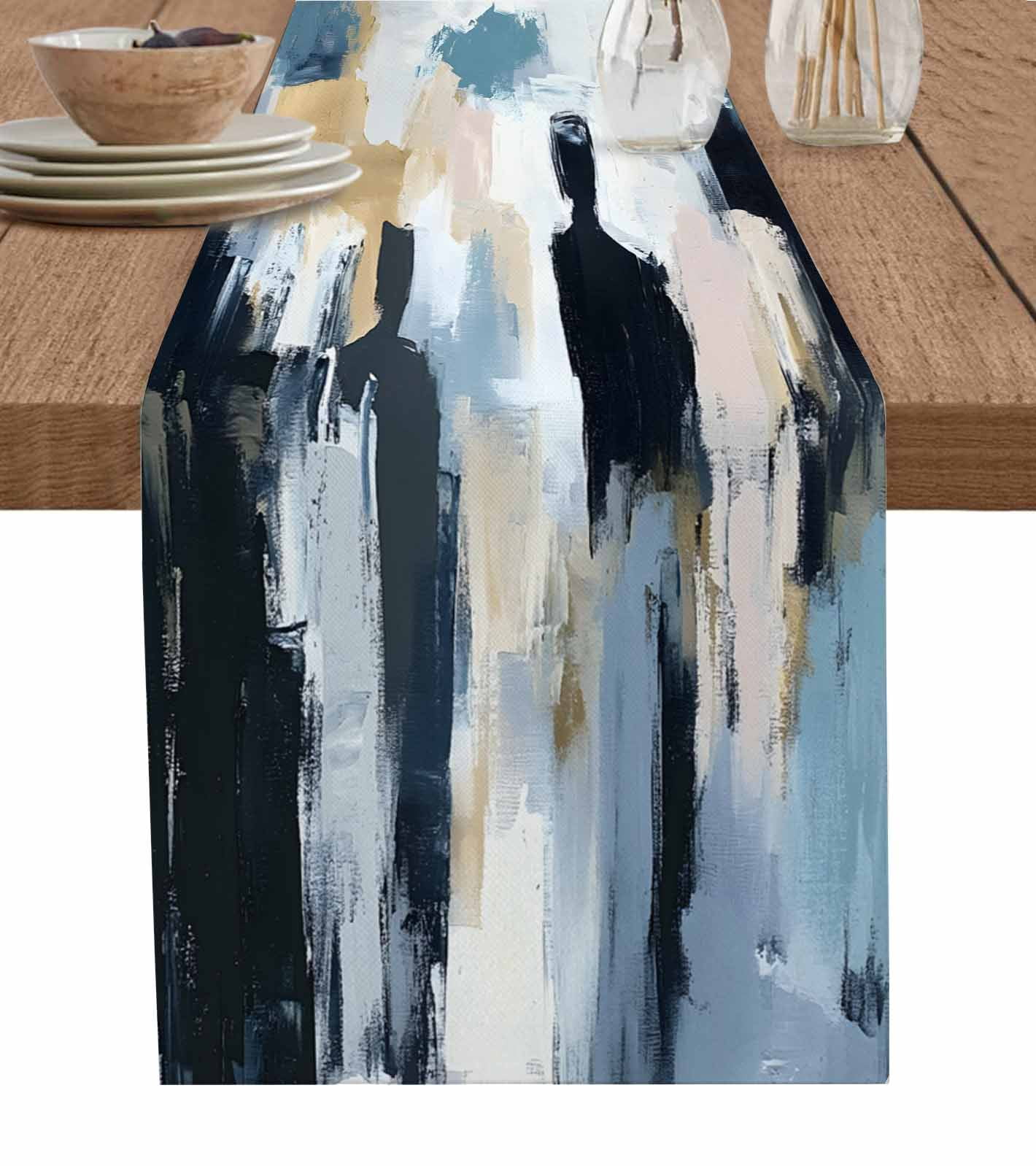 ERUNPONLY Abstract Oil Painting Table Runner - 60 Inch Long Modern ...