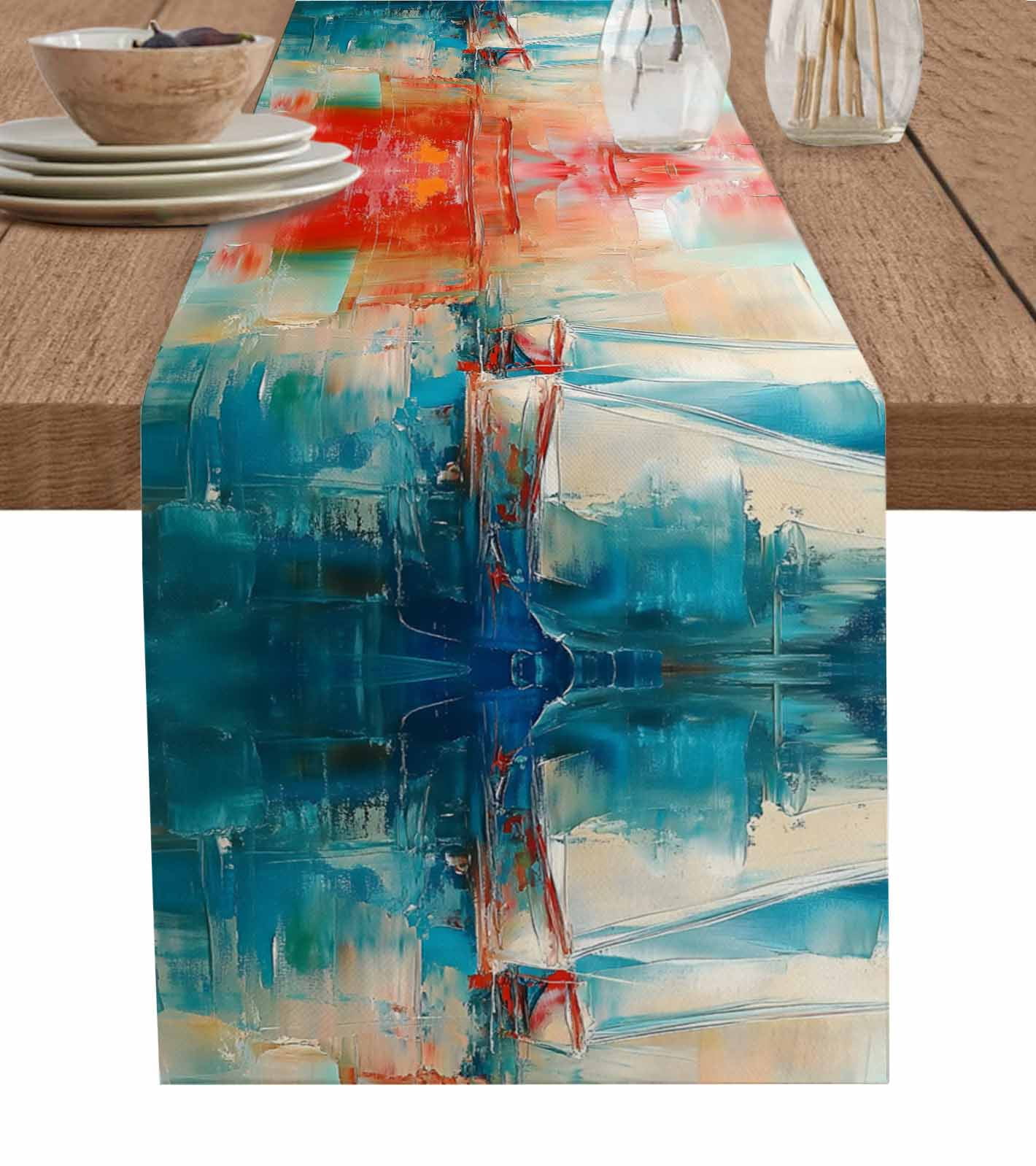 ERUNPONLY Abstract Ombre Table Runner - 70 Inch Long Vintage Chic ...