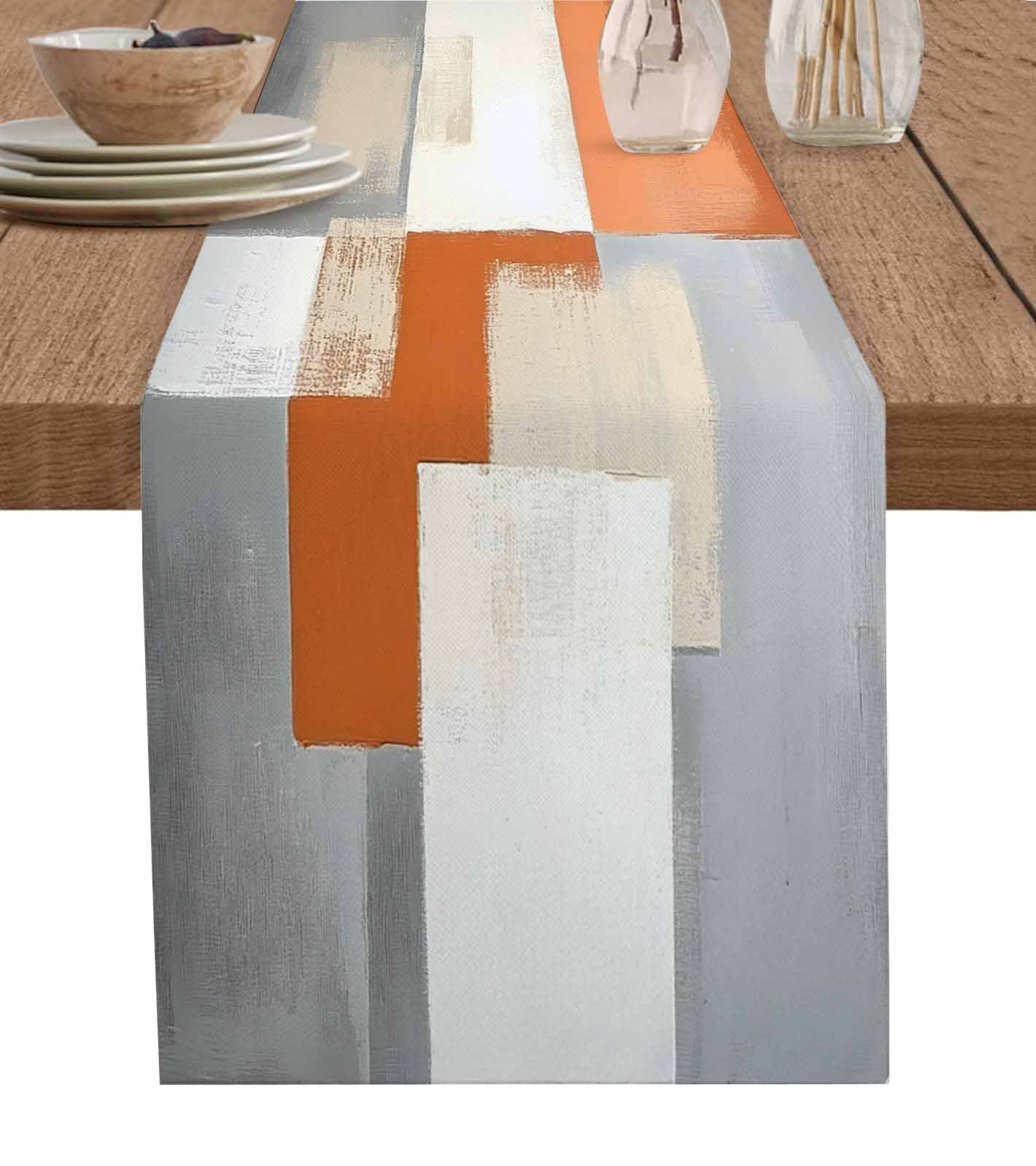 ERUNPONLY Abstract Orange Grey Table Runner - 72 Inch Long Vintage ...