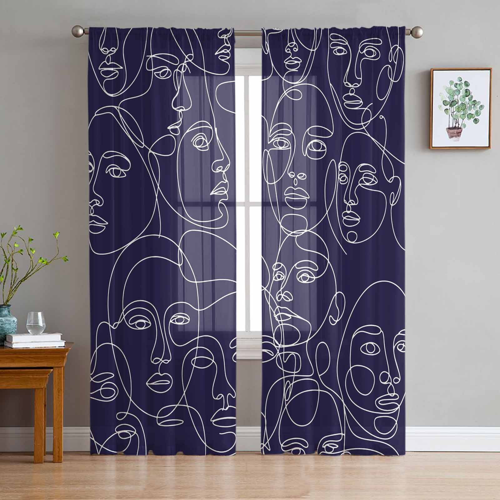 ERUNPONLY Abstract Style Sheer Curtains 63 Inch Length 2 Panels Set ...