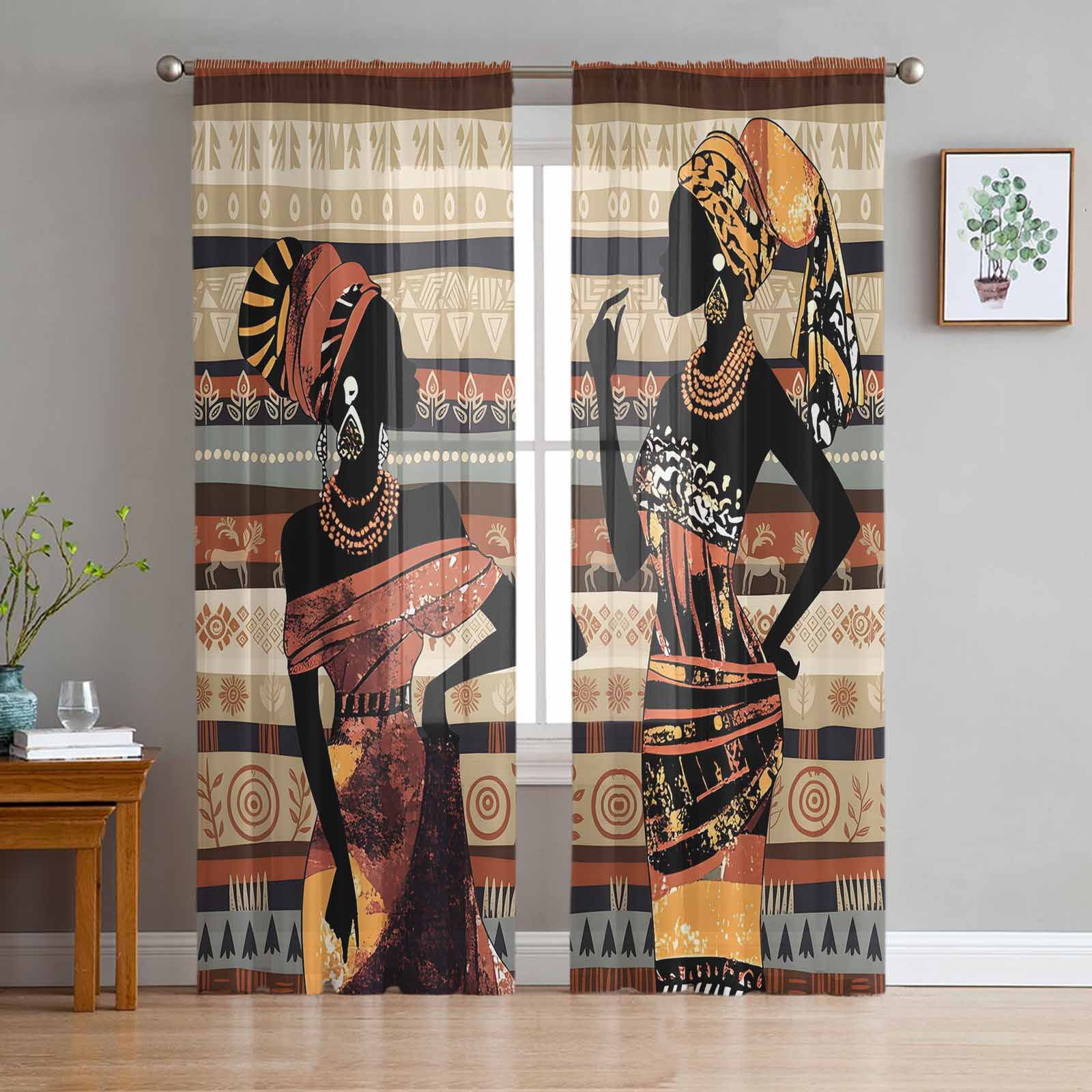 ERUNPONLY African Women Sheer Curtains 84 Inch Length 2 Panels Set ...