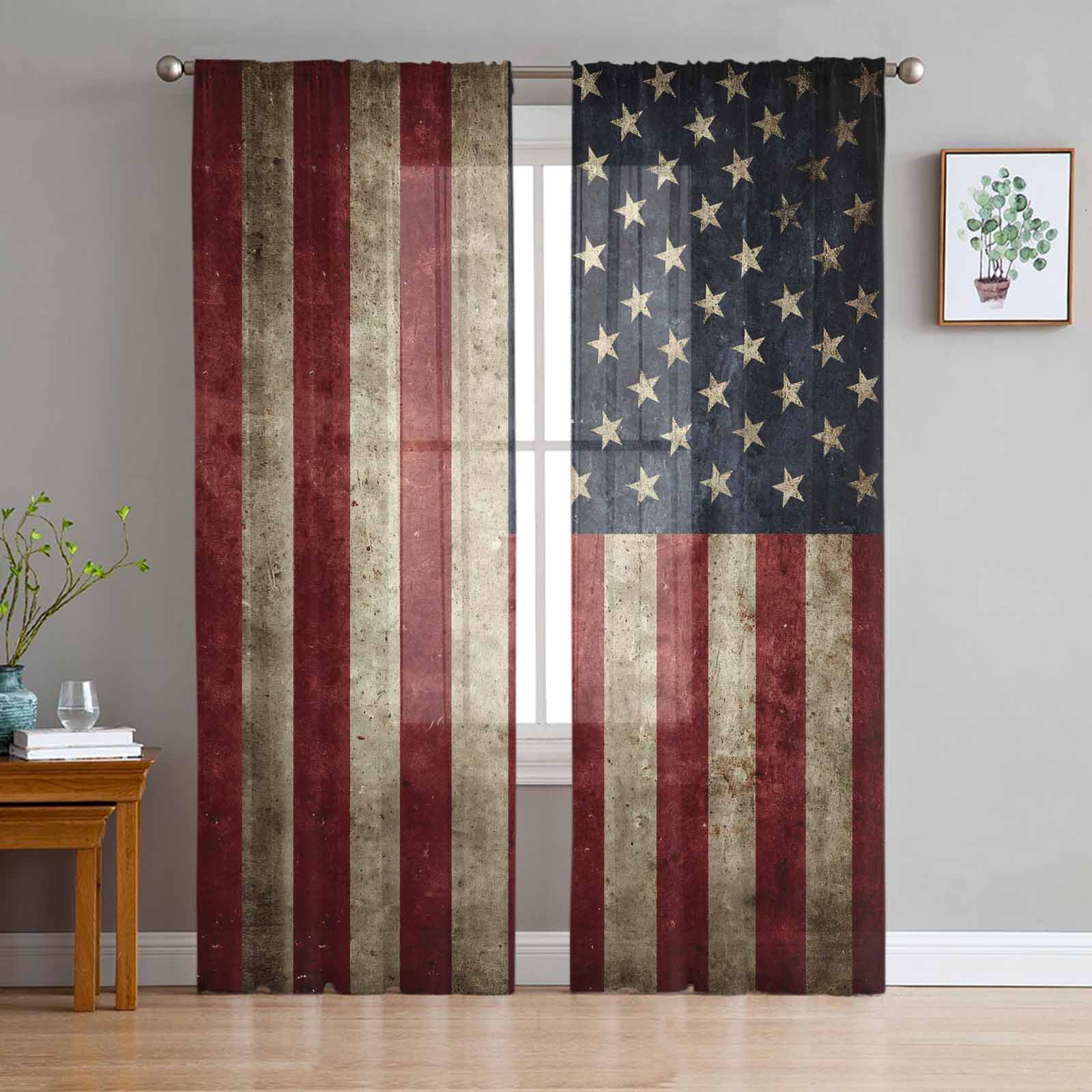 ERUNPONLY American Flag Sheer Curtains 72 Inch Length 2 Panels Set ...