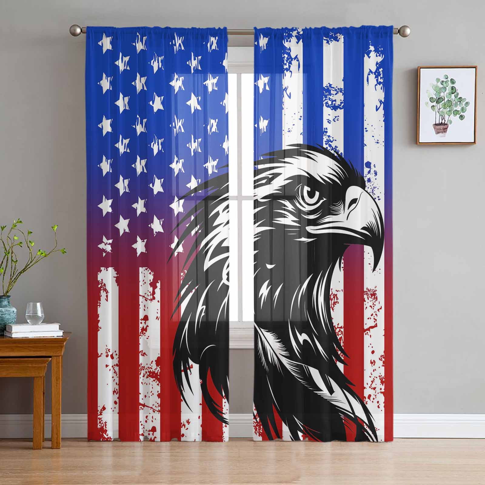 ERUNPONLY American Flag Sheer Curtains 84 Inch Length 2 Panels Set ...