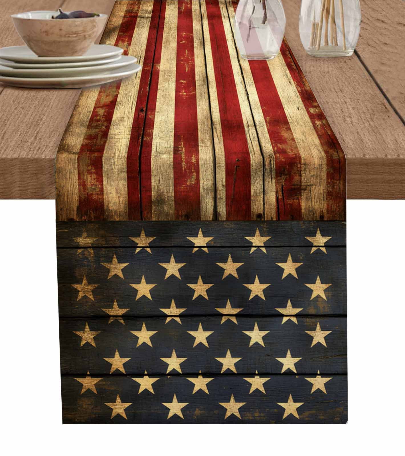 ERUNPONLY American Flag Table Runner - 120 Inch Long Retro USA Flag ...