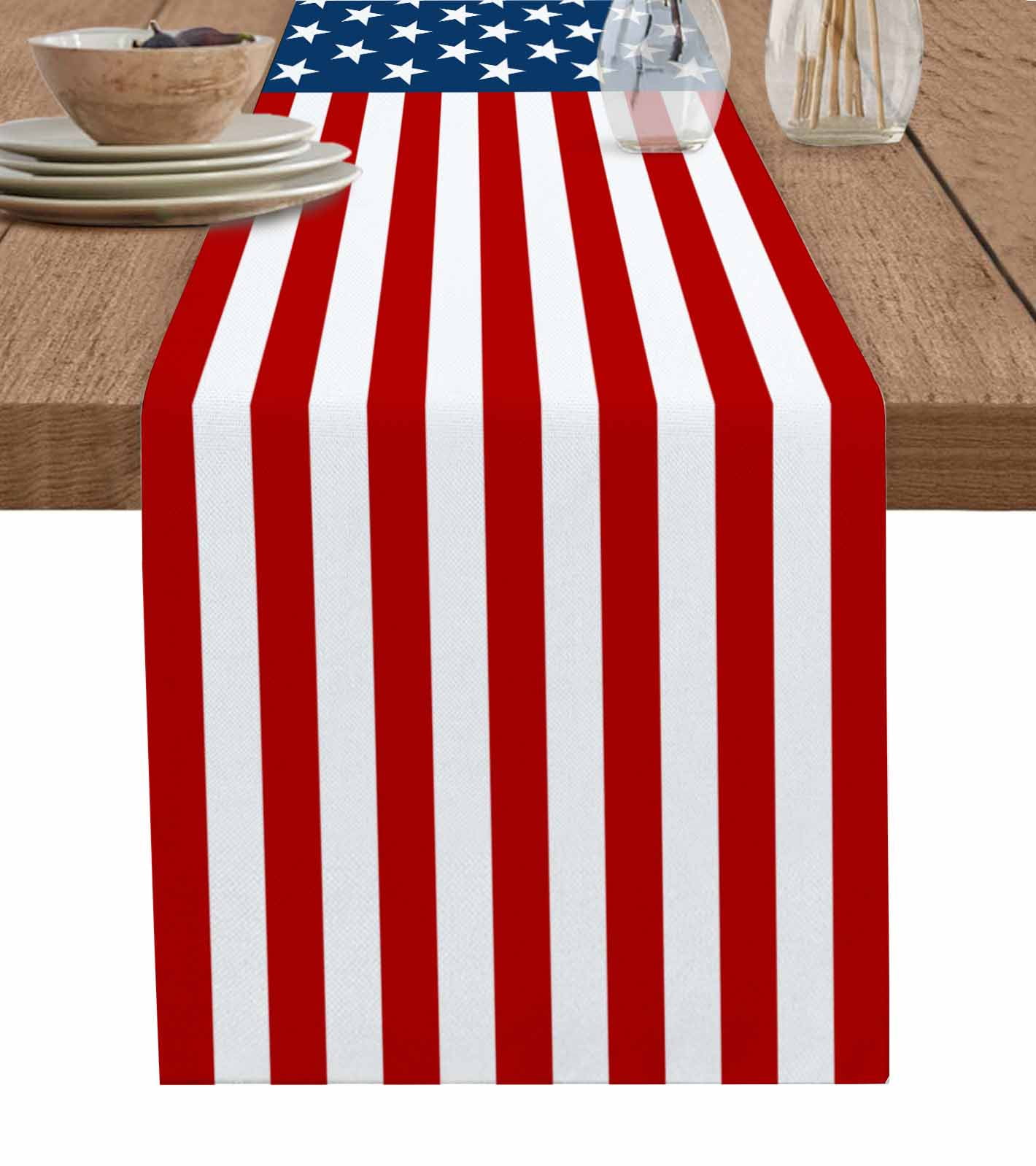 ERUNPONLY American Flag Table Runner - 72 Inch Long Blue Red USA Flag ...