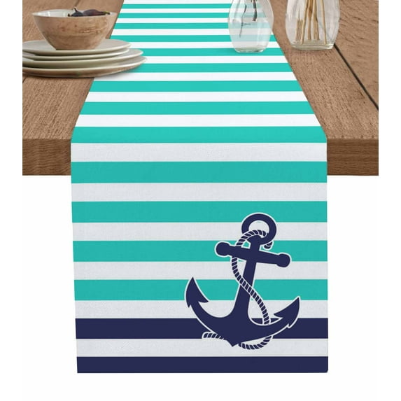 ERUNPONLY Anchor Turquoise Table Runner - 90 Inch Long Modern Navy Blue ...