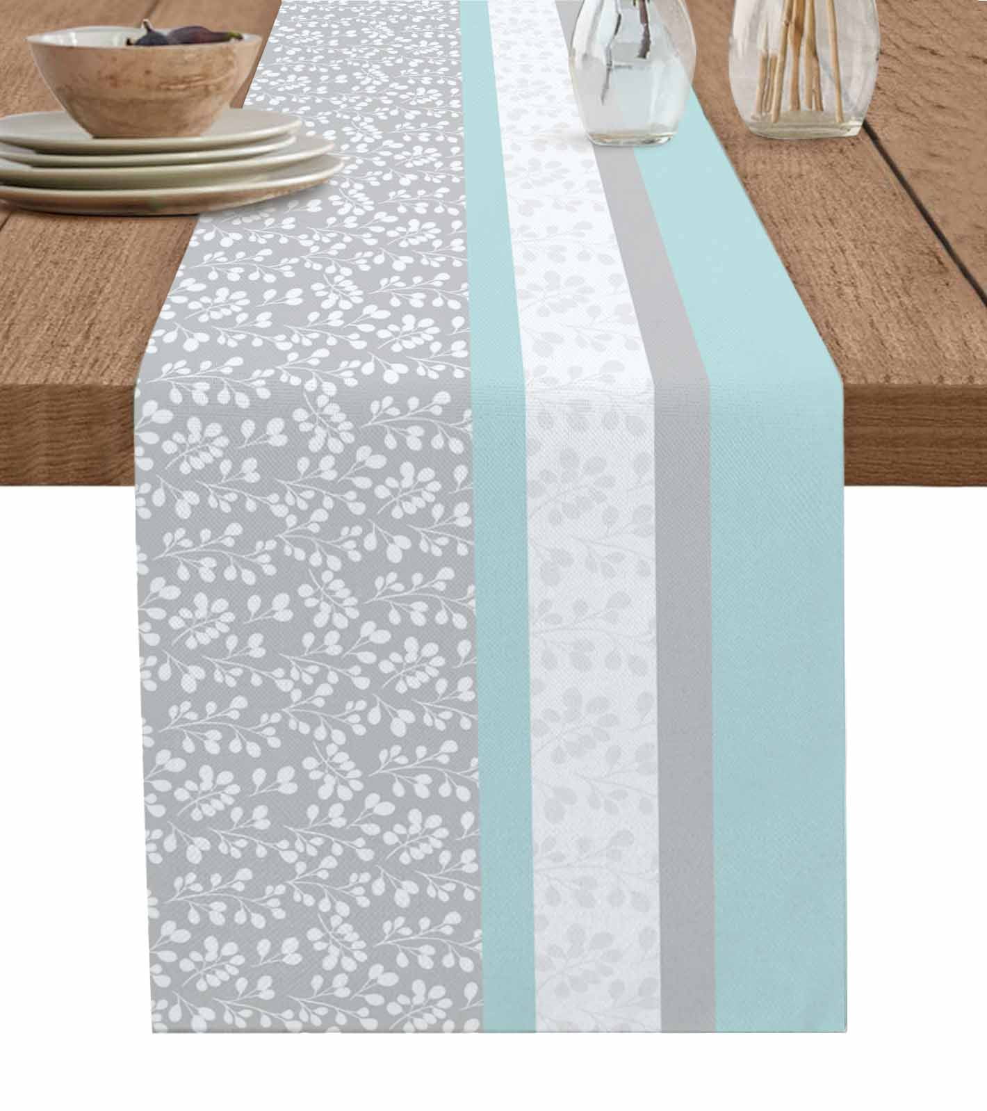 ERUNPONLY Aqua Grey Table Runner - 70 Inch Long Chic Garden Floral ...