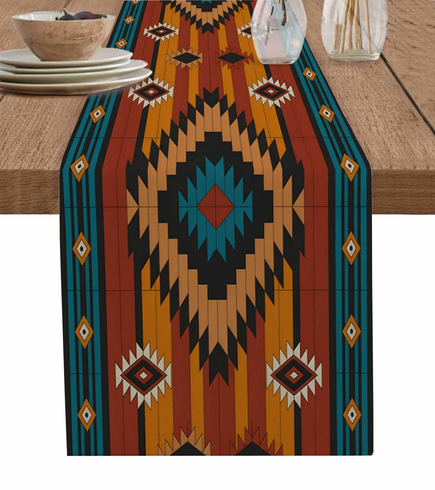 ERUNPONLY Aztec Southwest Table Runner - 72 Inch Long Vintage Geometric Farmhouse Art Cotton and ...
