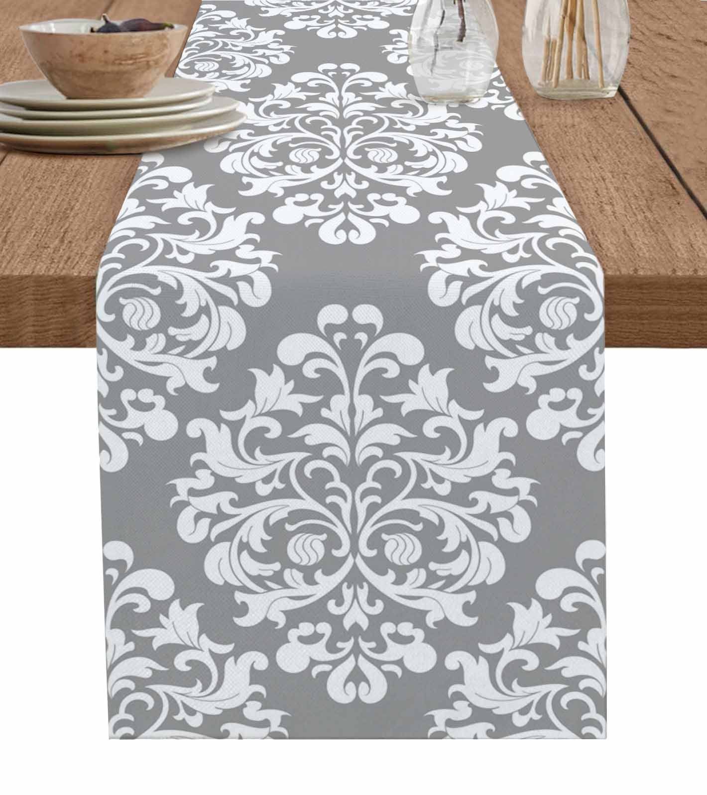ERUNPONLY Baroque Grey Table Runner - 70 Inch Long Vintage Damask ...