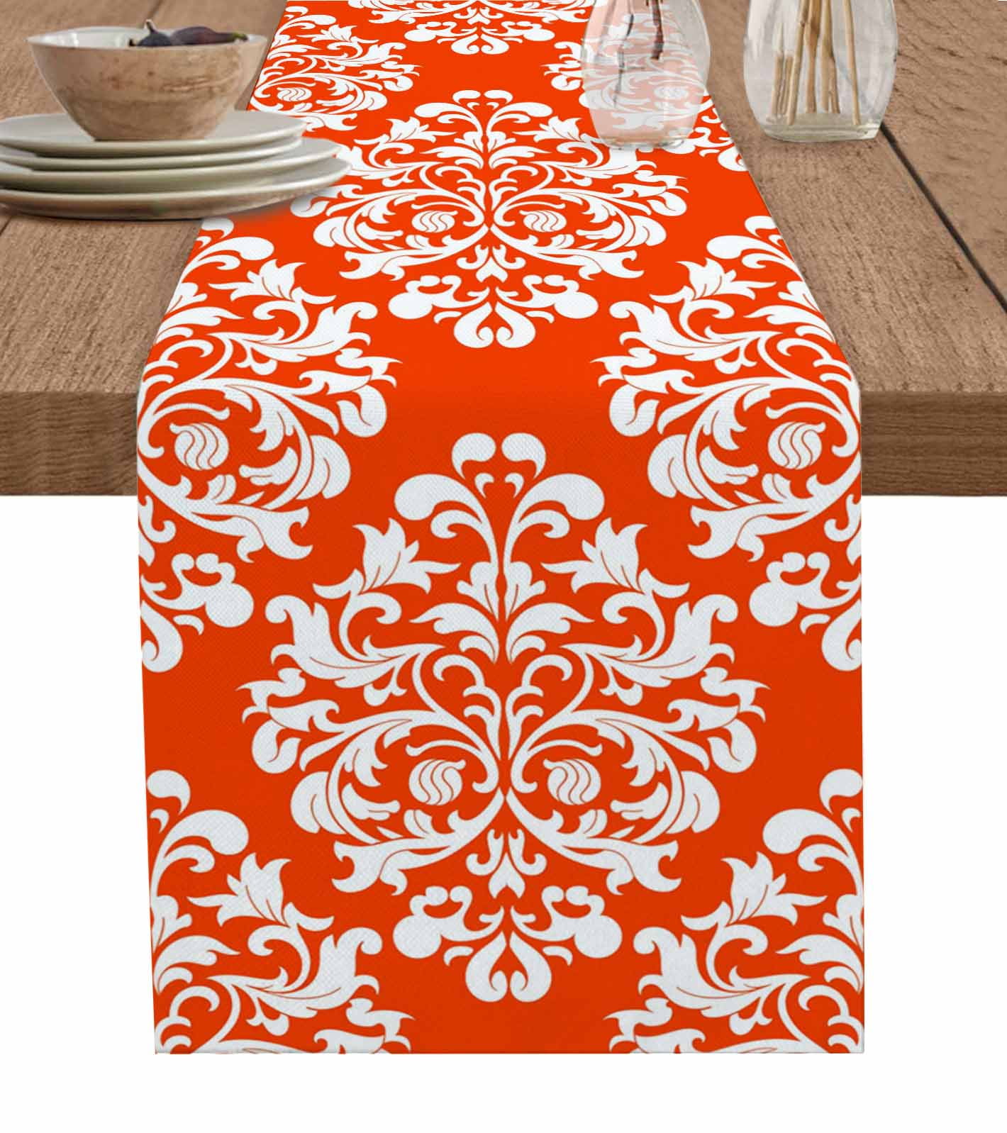 ERUNPONLY Baroque Red Table Runner - 72 Inch Long Vintage Damask ...