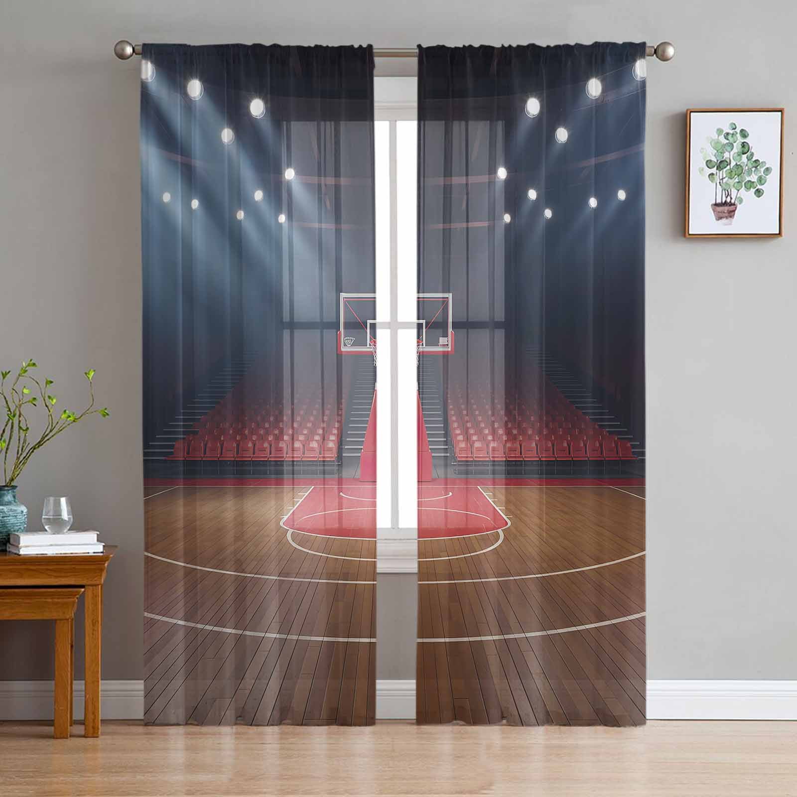 ERUNPONLY Basketball Court Sheer Curtains 72 Inch Length 2 Panels Set ...