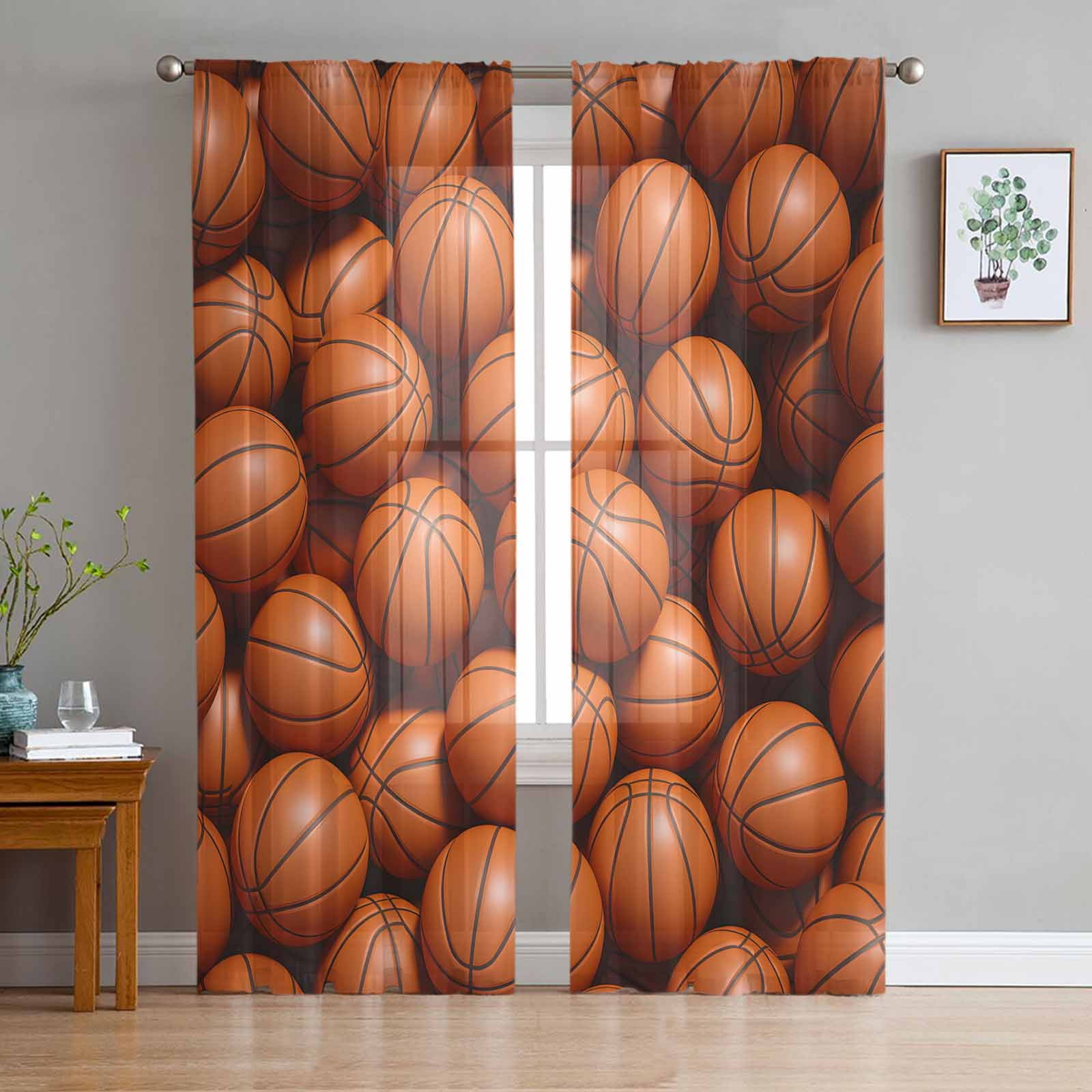 ERUNPONLY Basketball Sheer Curtains 96 Inch Length 2 Panels Set, Sports ...