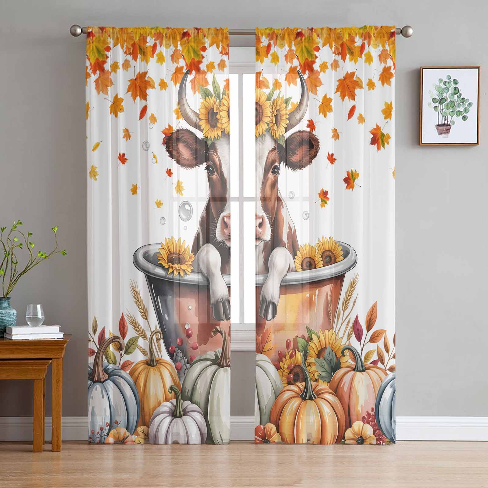ERUNPONLY Bathtub Cow Fall Sheer Curtains 72 Inch Length 2 Panels Set ...