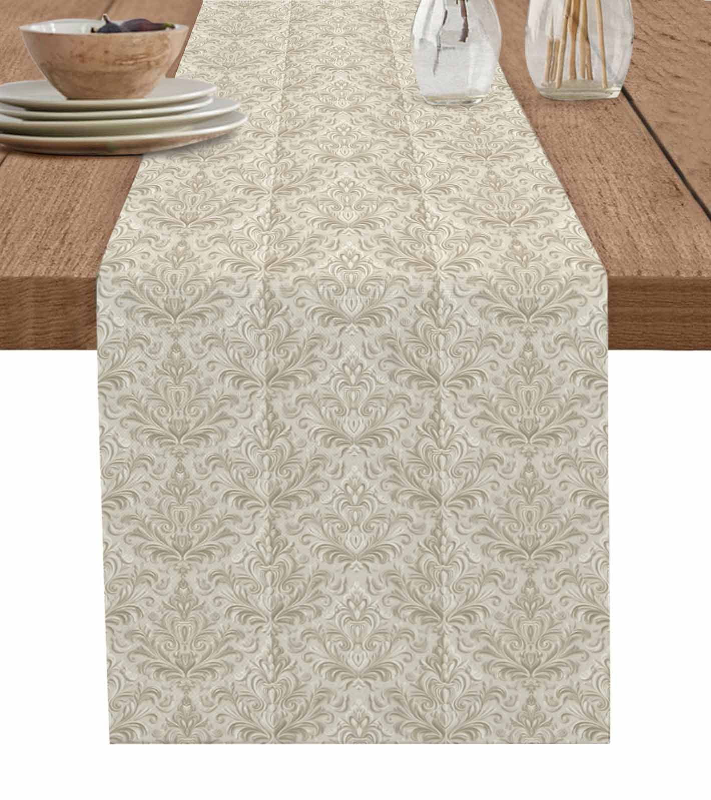 ERUNPONLY Beige Baroque Table Runner - 108 Inch Long Farmhouse Scroll ...