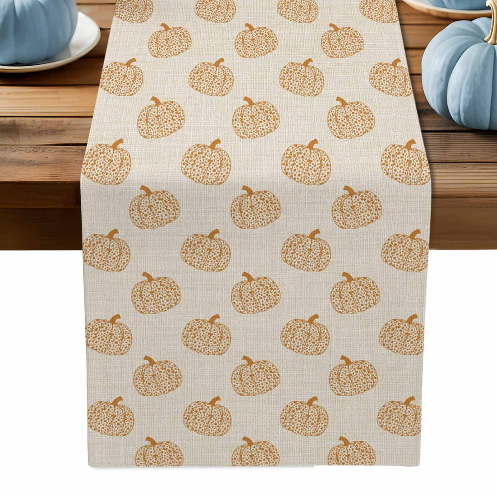 ERUNPONLY Beige Pumpkins Fall Table Runner - 72 Inch Long Thanksgiving ...