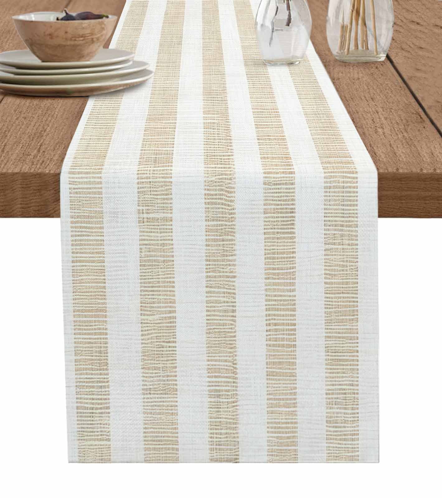ERUNPONLY Beige Stripe Table Runner - 60 Inch Long Vintage Country ...
