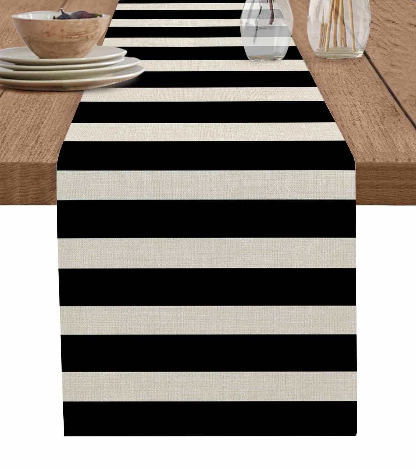 ERUNPONLY Black Beige Striped Table Runner - 90 Inch Long Vintage ...