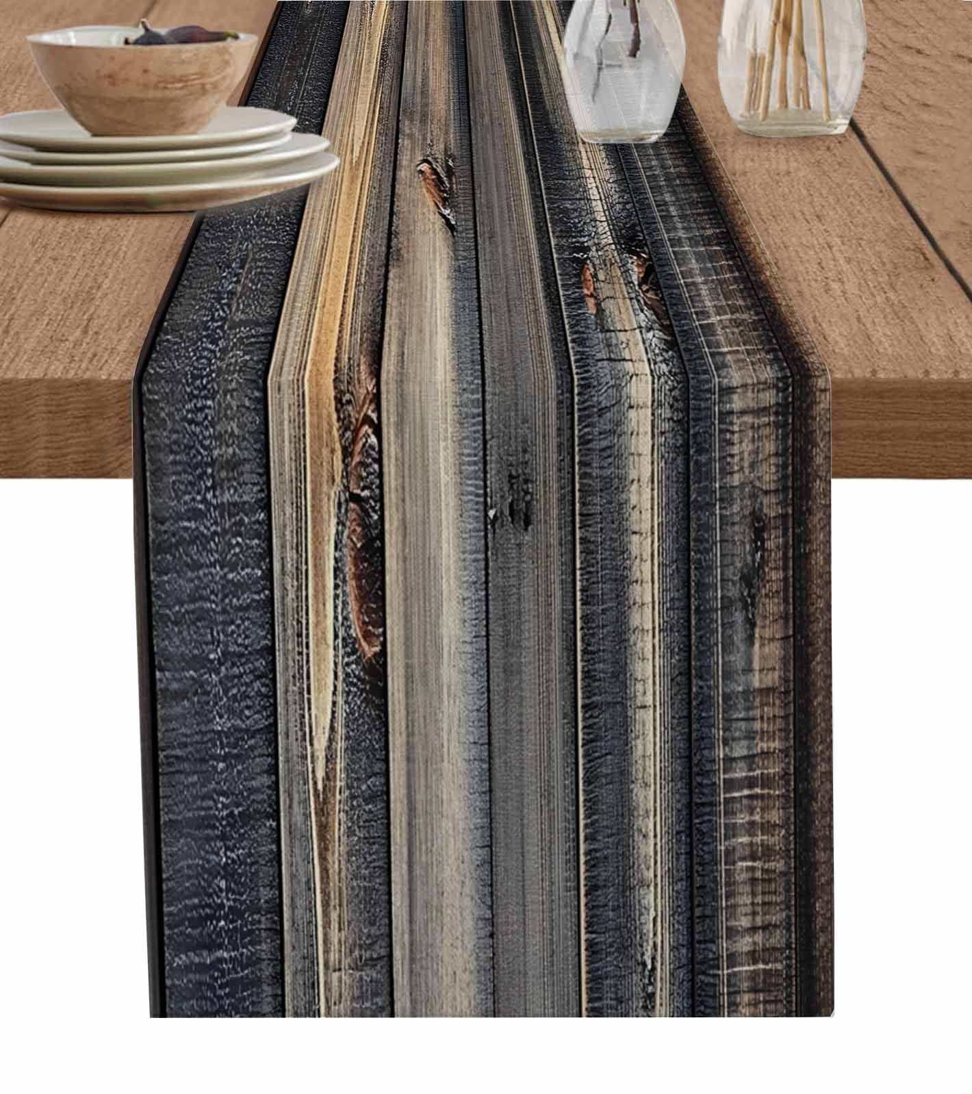 ERUNPONLY Black Brown Plank Table Runner - 60 Inch Long Vintage Chic ...
