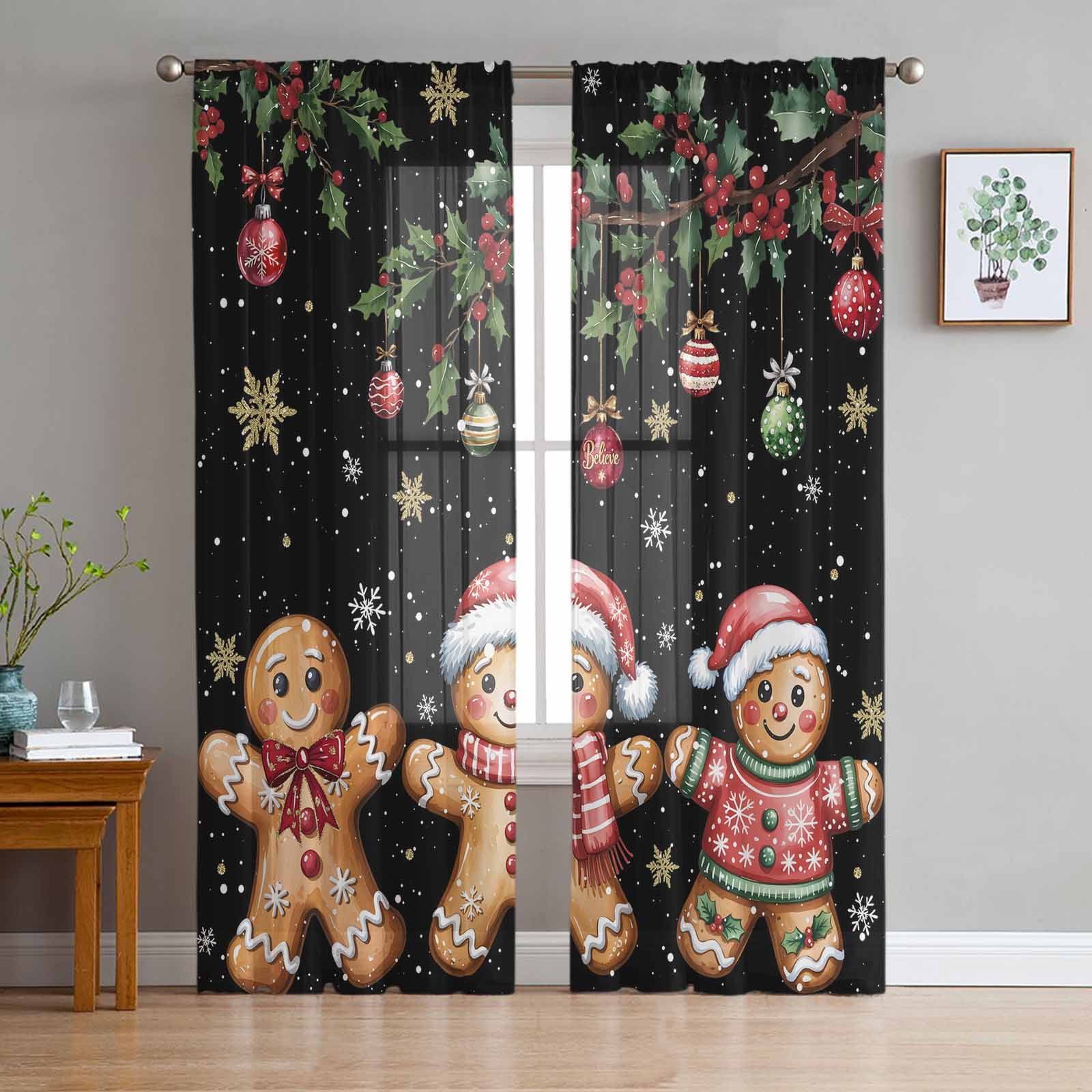 ERUNPONLY Black Christmas Gingerbread Sheer Curtains 96 Inch Length 2 ...