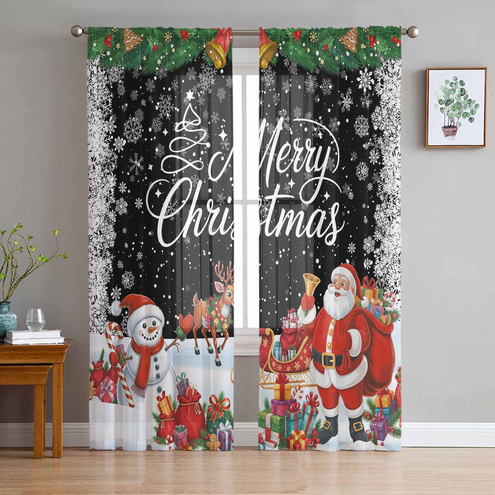 ERUNPONLY Black Christmas Sheer Curtains 63 Inch Length 2 Panels Set ...