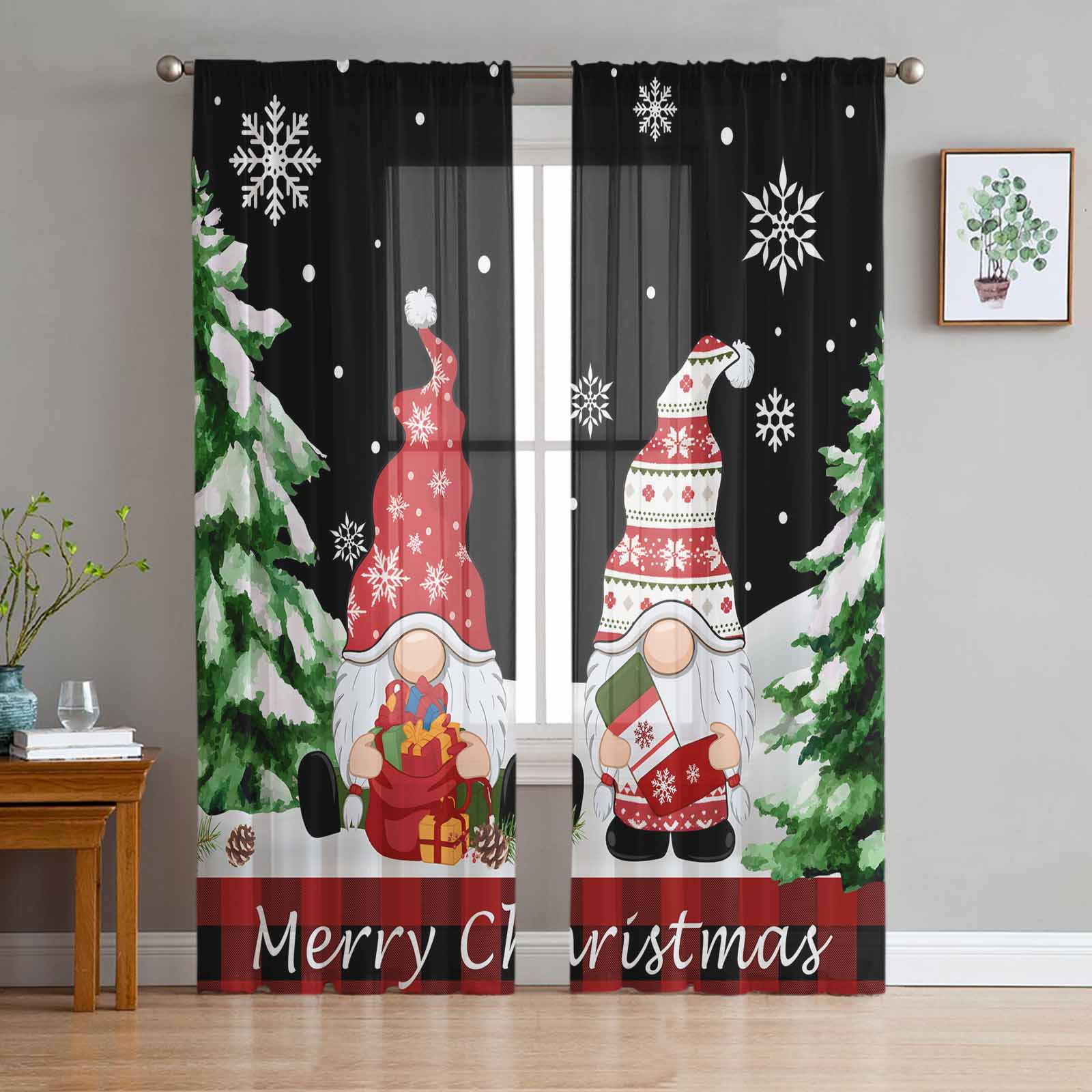ERUNPONLY Black Christmas Sheer Curtains 96 Inch Length 2 Panels Set ...