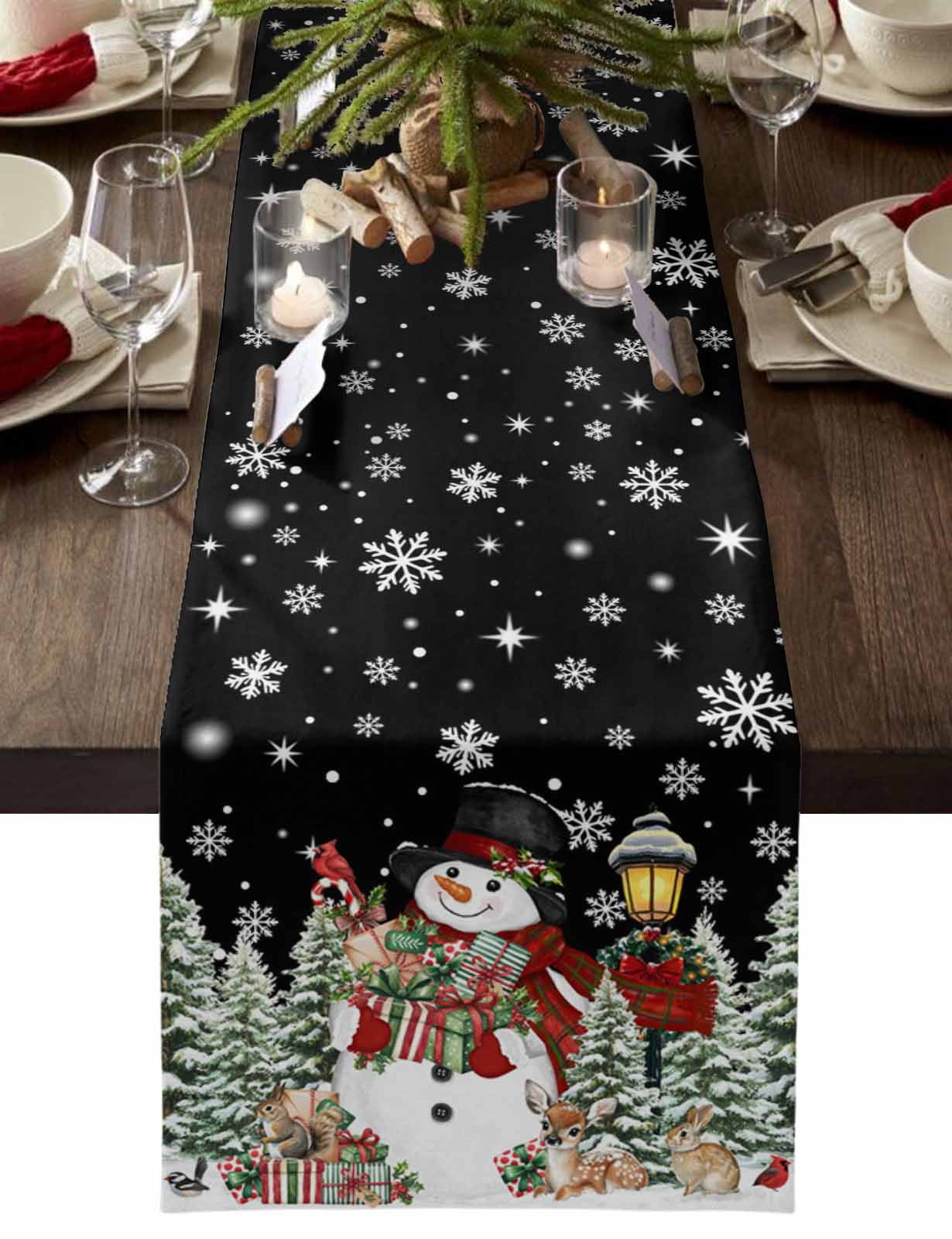 ERUNPONLY Black Christmas Table Runner - 90 Inch Long Snowman Xmas ...