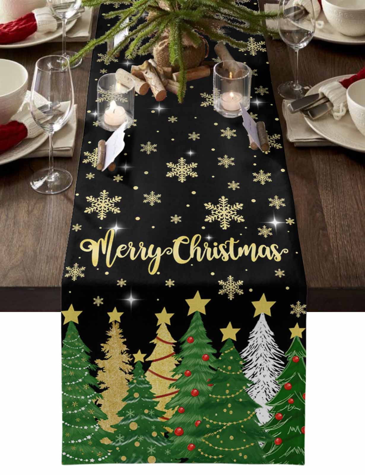 ERUNPONLY Black Christmas Tree Table Runner - 90 Inch Long Green Xmas ...