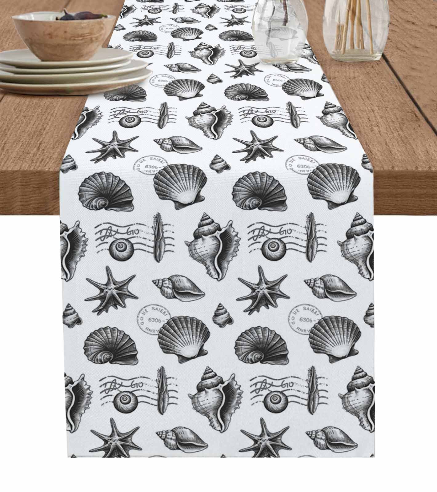 ERUNPONLY Black Coastal Table Runner - 120 Inch Long Shell Conch Ocean ...
