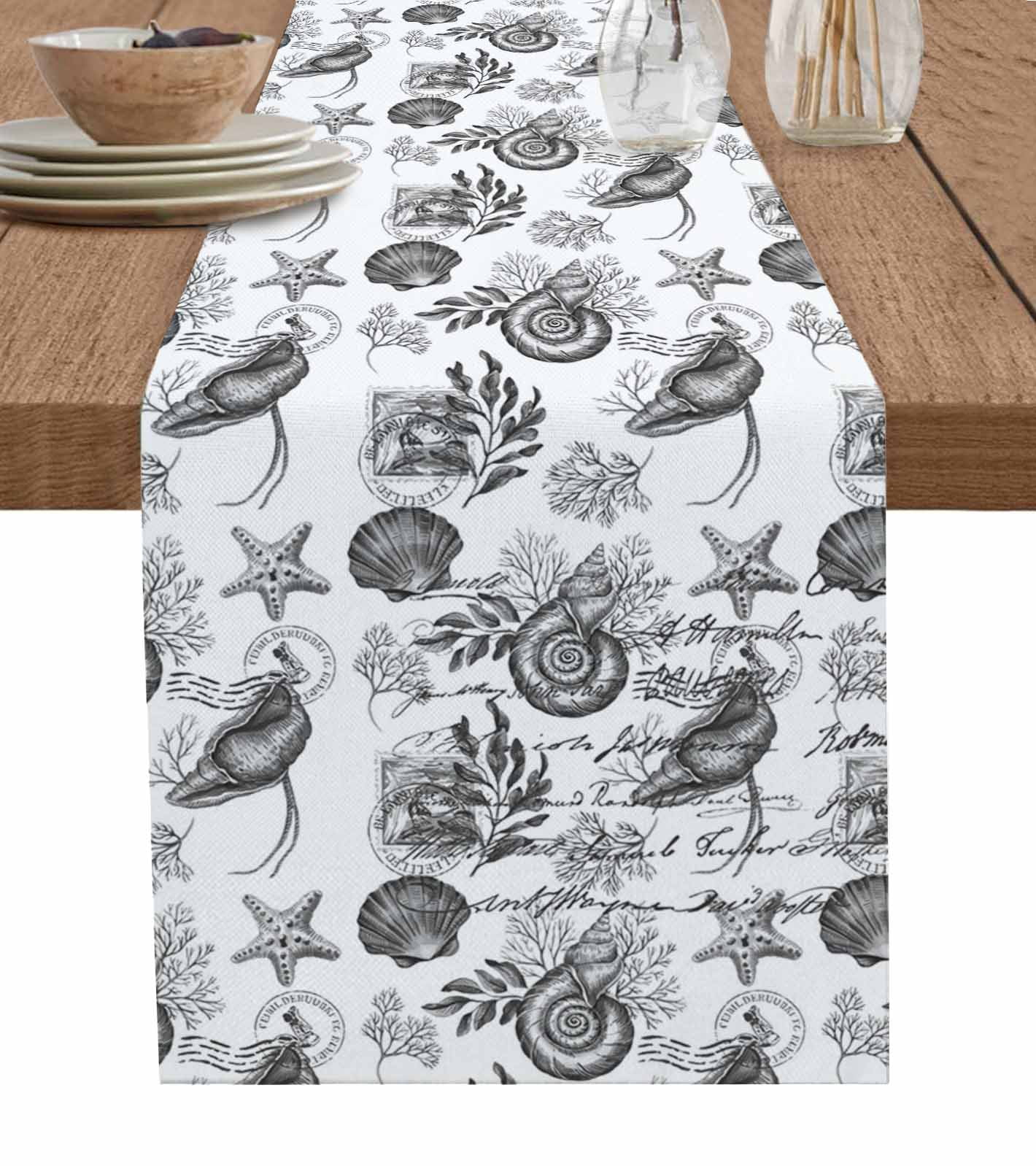 ERUNPONLY Black Coastal Table Runner - 72 Inch Long Tropical Leaves ...