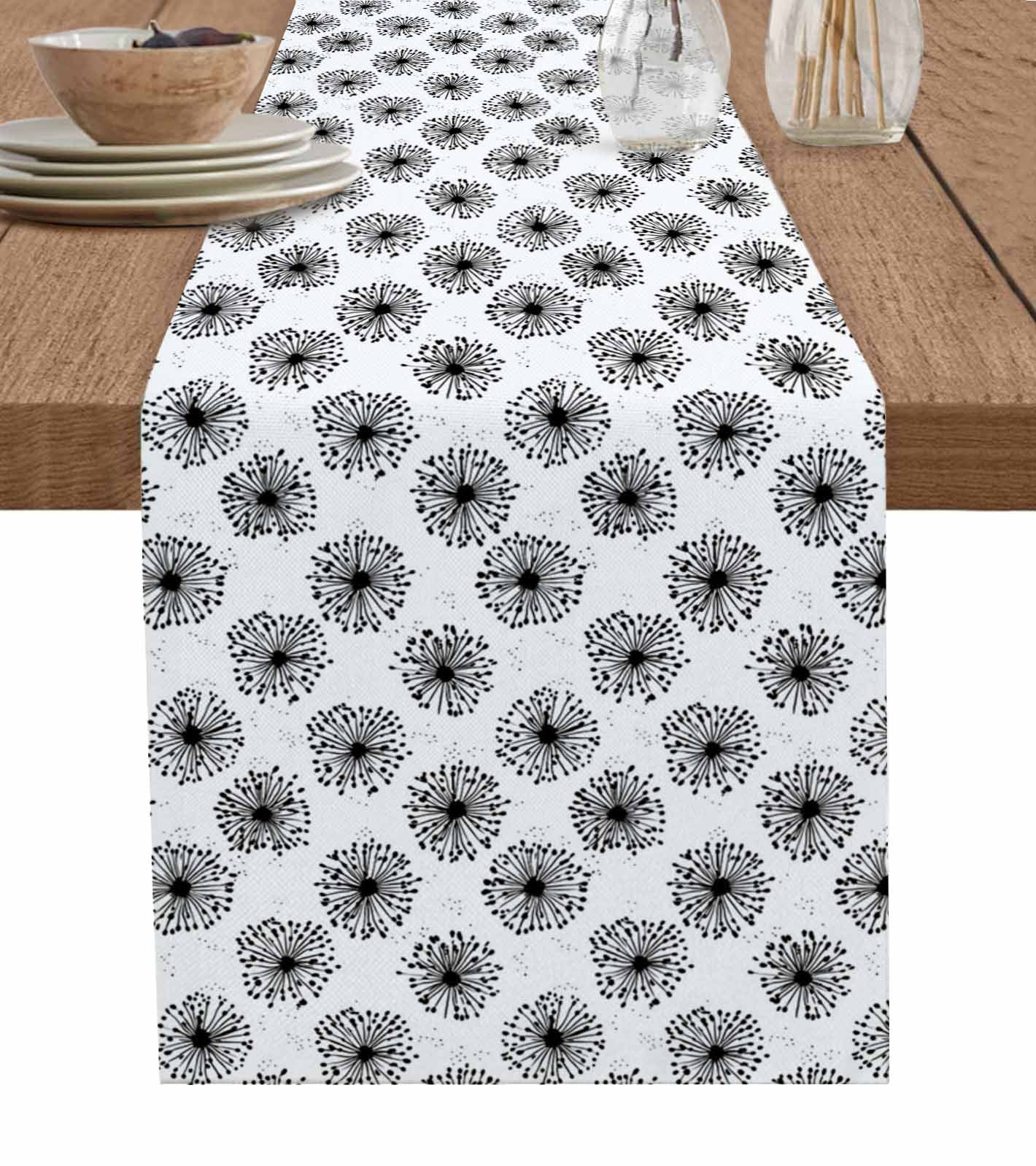 ERUNPONLY Black Dandelion Table Runner - 108 Inch Long Farmhouse ...