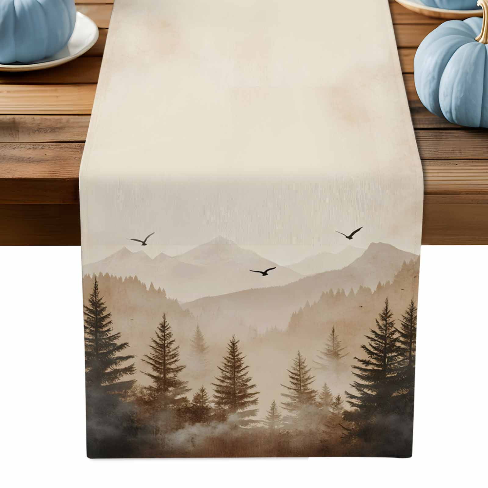 ERUNPONLY Black Forest Table Runner - 120 Inch Long Silhouettes Foggy ...