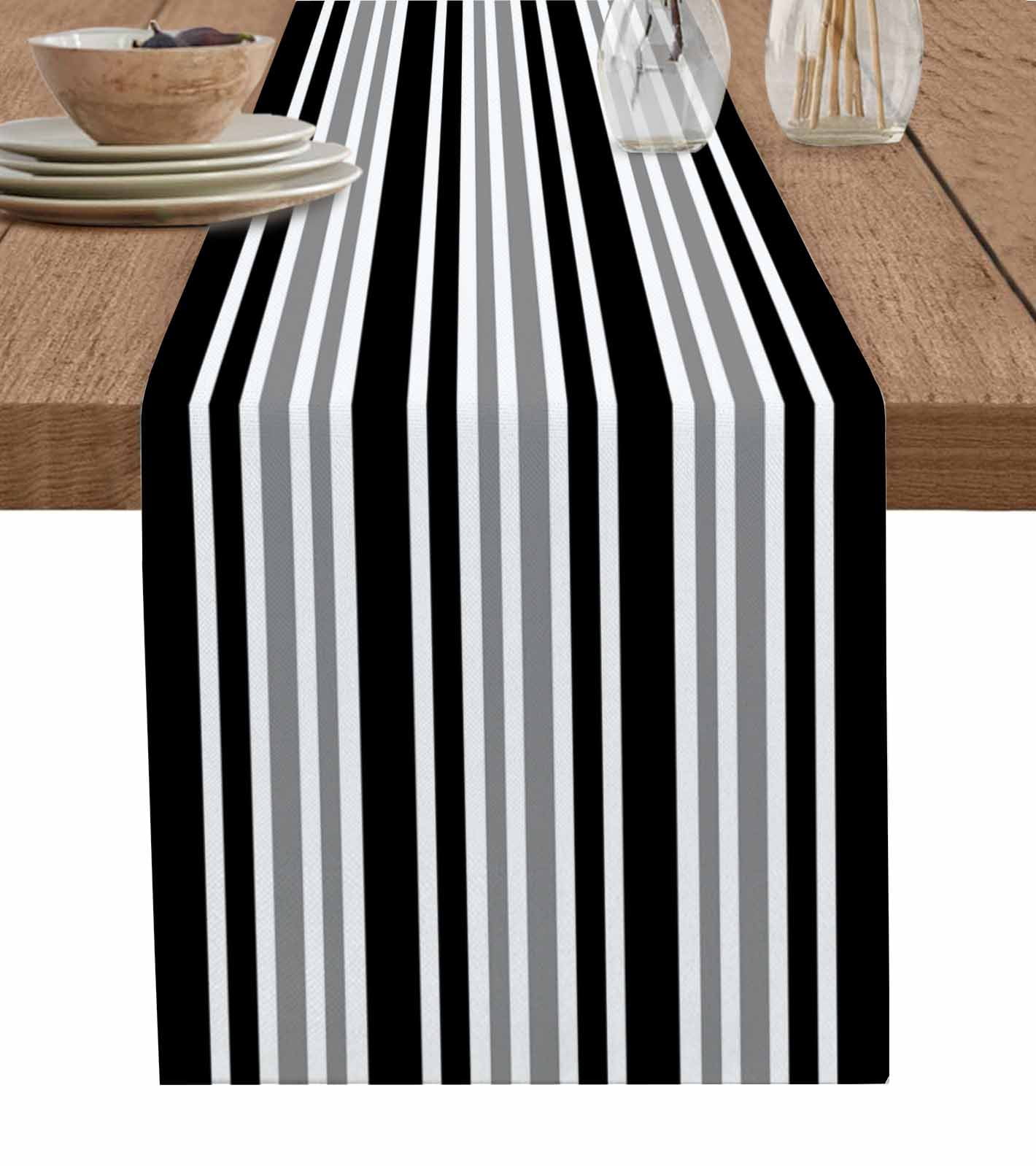 ERUNPONLY Black Gray Striped Table Runner - 72 Inch Long Horizontal ...