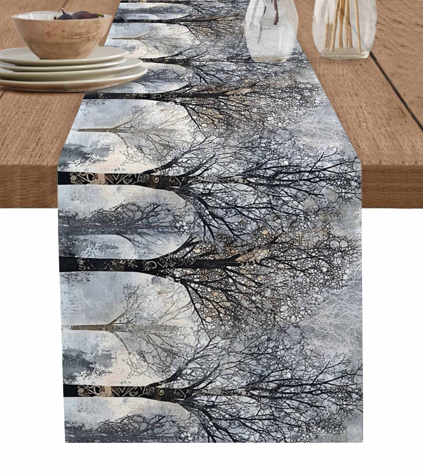 ERUNPONLY Black Grey Forest Table Runner - 60 Inch Long Vintage ...