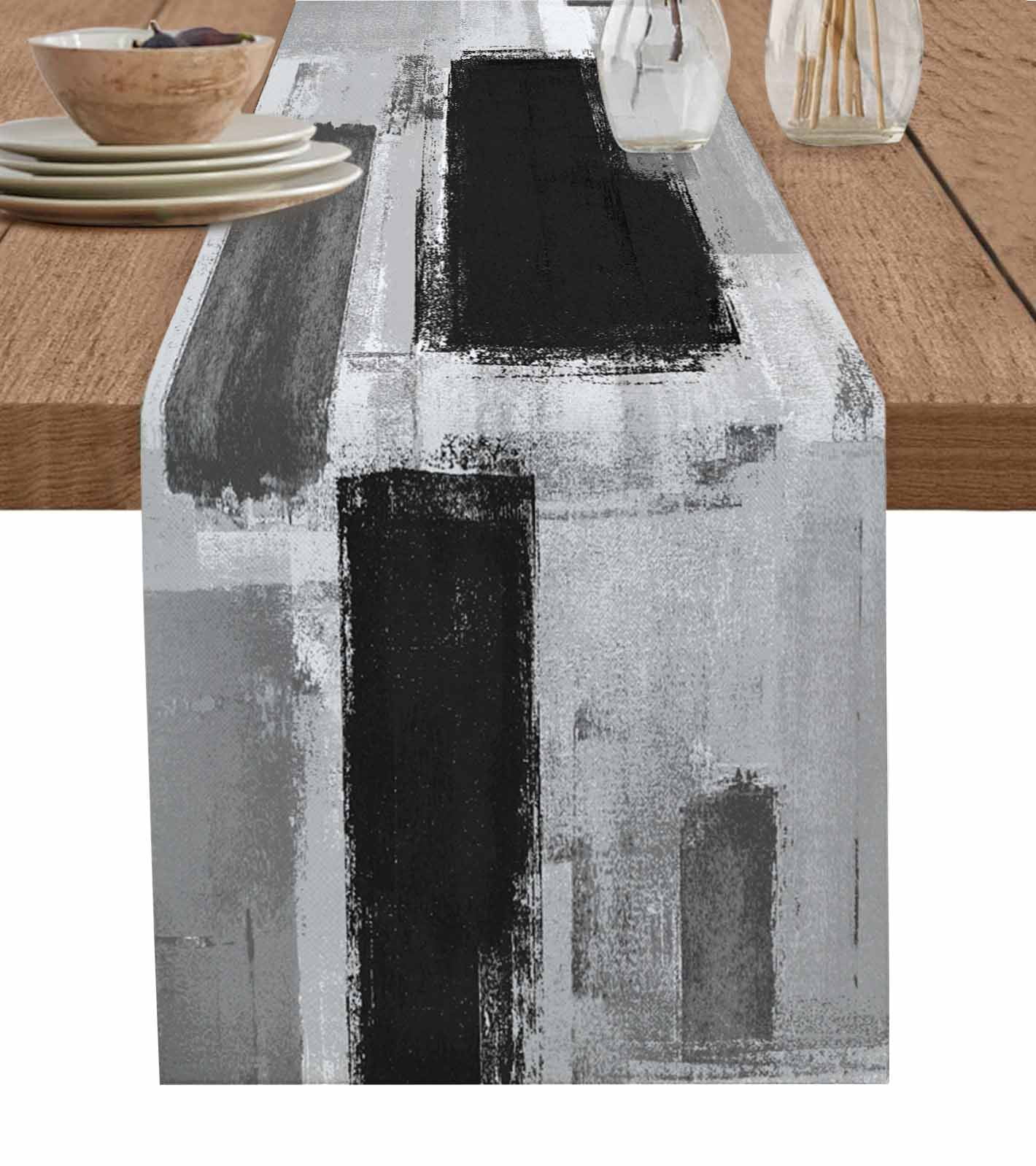 ERUNPONLY Black Grey Ombre Table Runner - 72 Inch Long Vintage Abstract ...