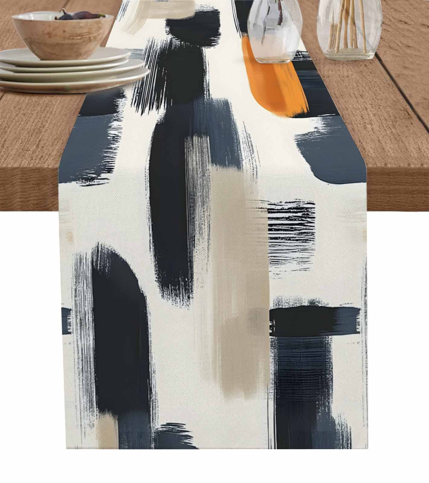 ERUNPONLY Black Khaki Table Runner - 70 Inch Long Geometric Simple ...