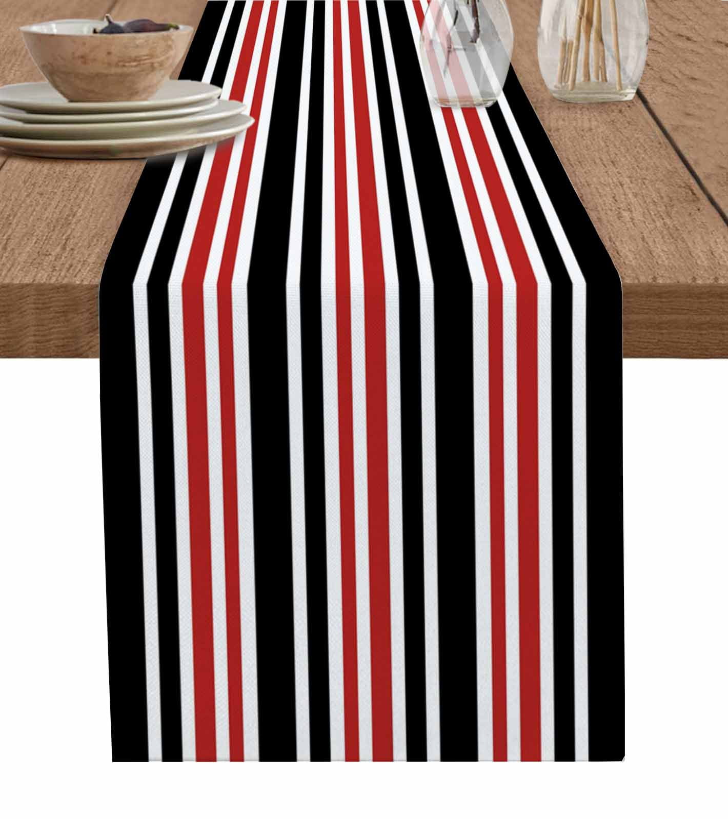 ERUNPONLY Black Red Striped Table Runner - 72 Inch Long Horizontal ...
